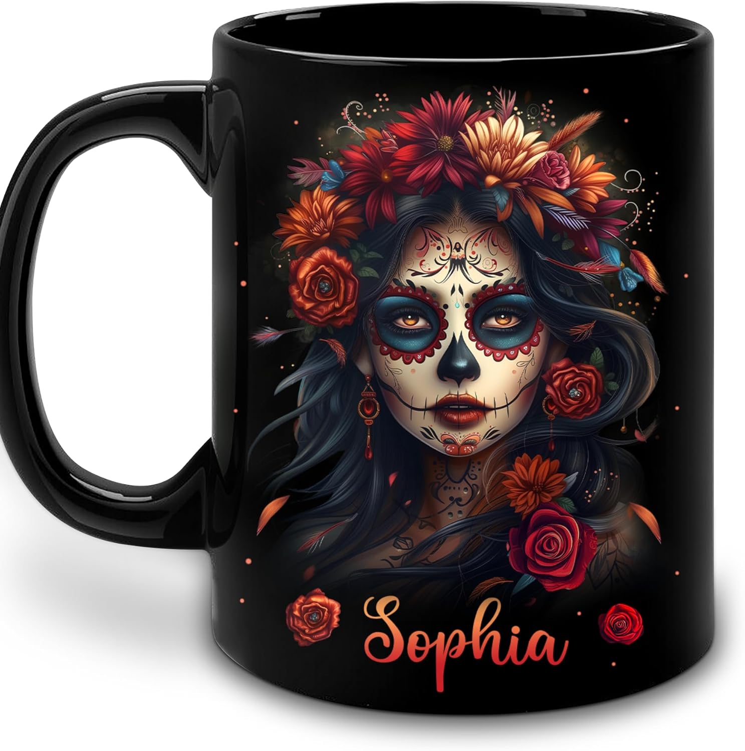 Amazon.com: Hyturtle Personalized Floral Sugar Skull Mug - Gothic Sugar ...