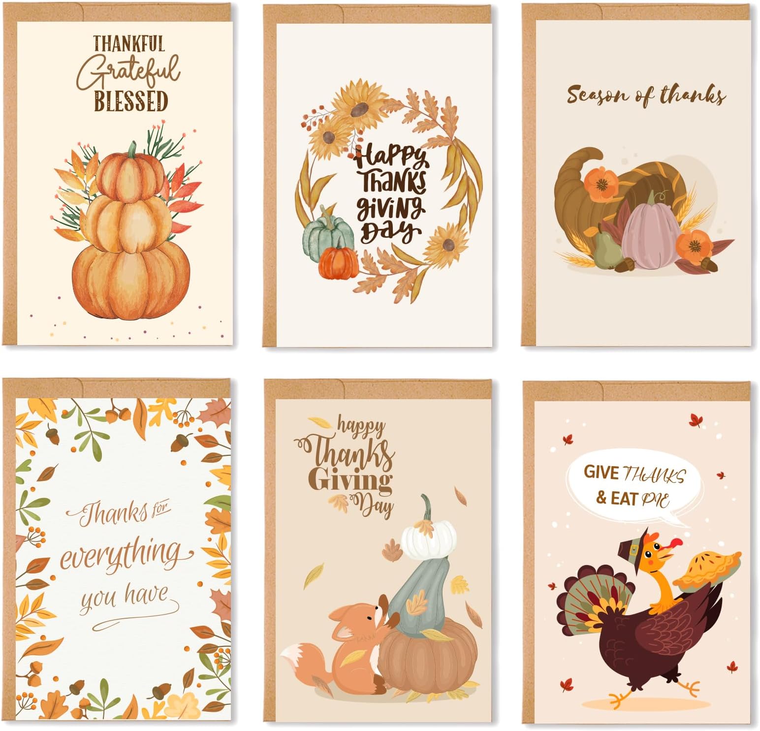 Amazon.com : 12 Thanksgiving Greeting Cards Thanksgiving Cards with ...