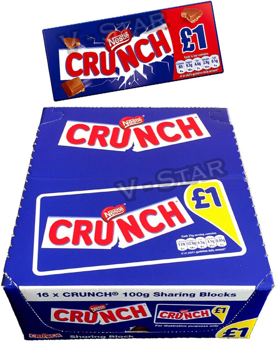 Nestle CRUNCH Milk Chocolate 16 x 100g Sharing Blocks BAR Original ...