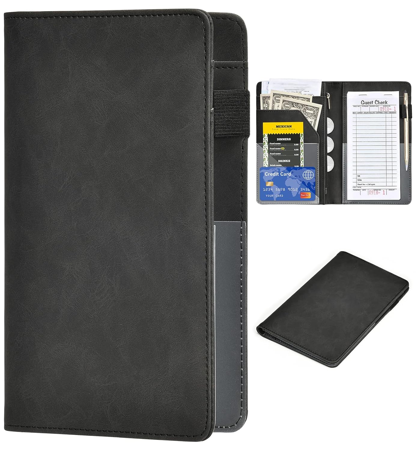 Amazon.com: HerriaT Leather Waiter Book for Waitress - Server Wallet ...