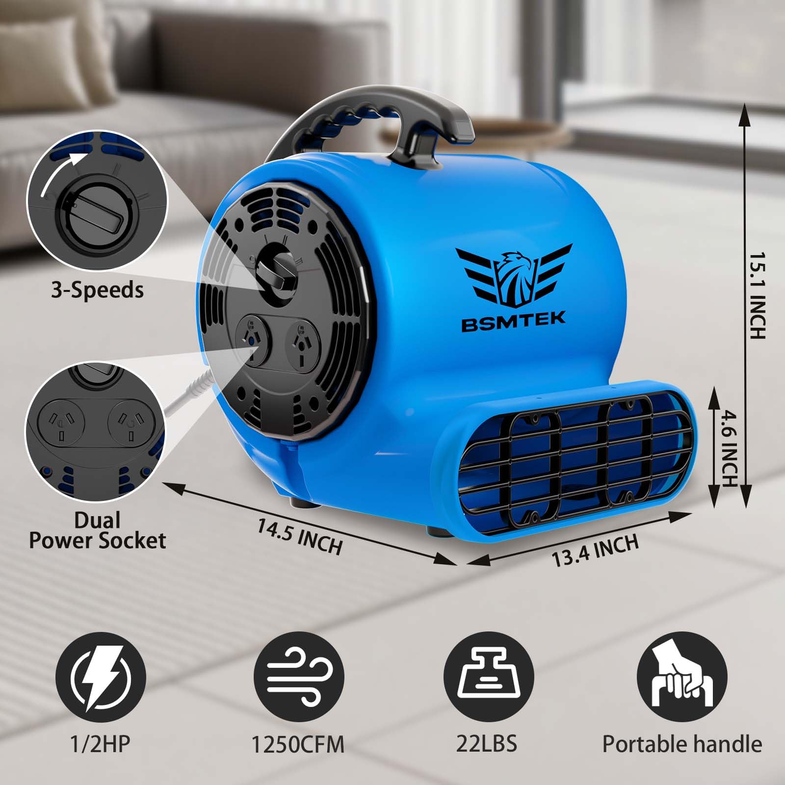 Snapklik.com : 1250 CFM Air Mover Blower Fan, Floor Blower Dryer ...