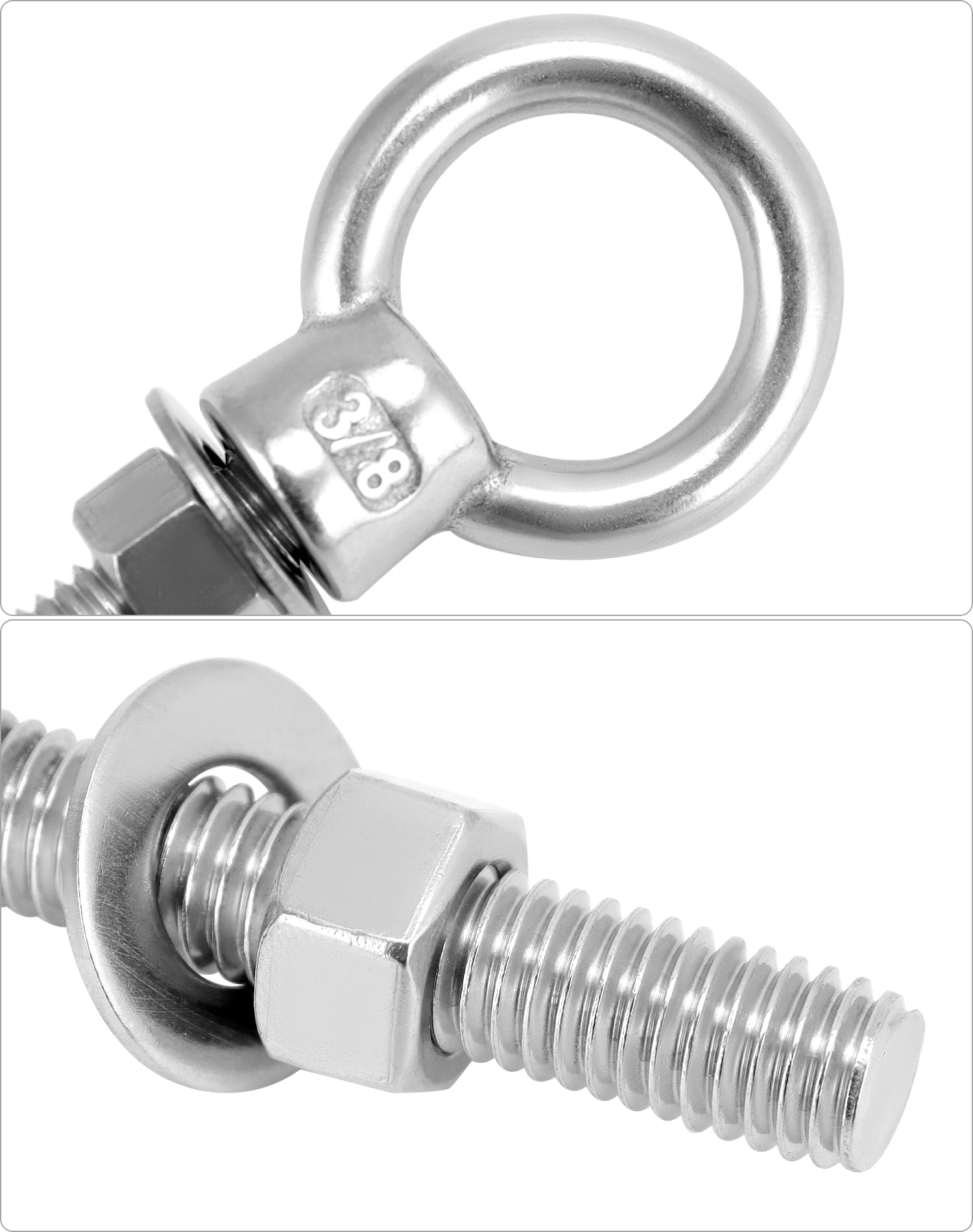 Snapklik.com : Threaded Eyebolts, 10 Pack 3/8 X 2 Long Stainless Steel ...