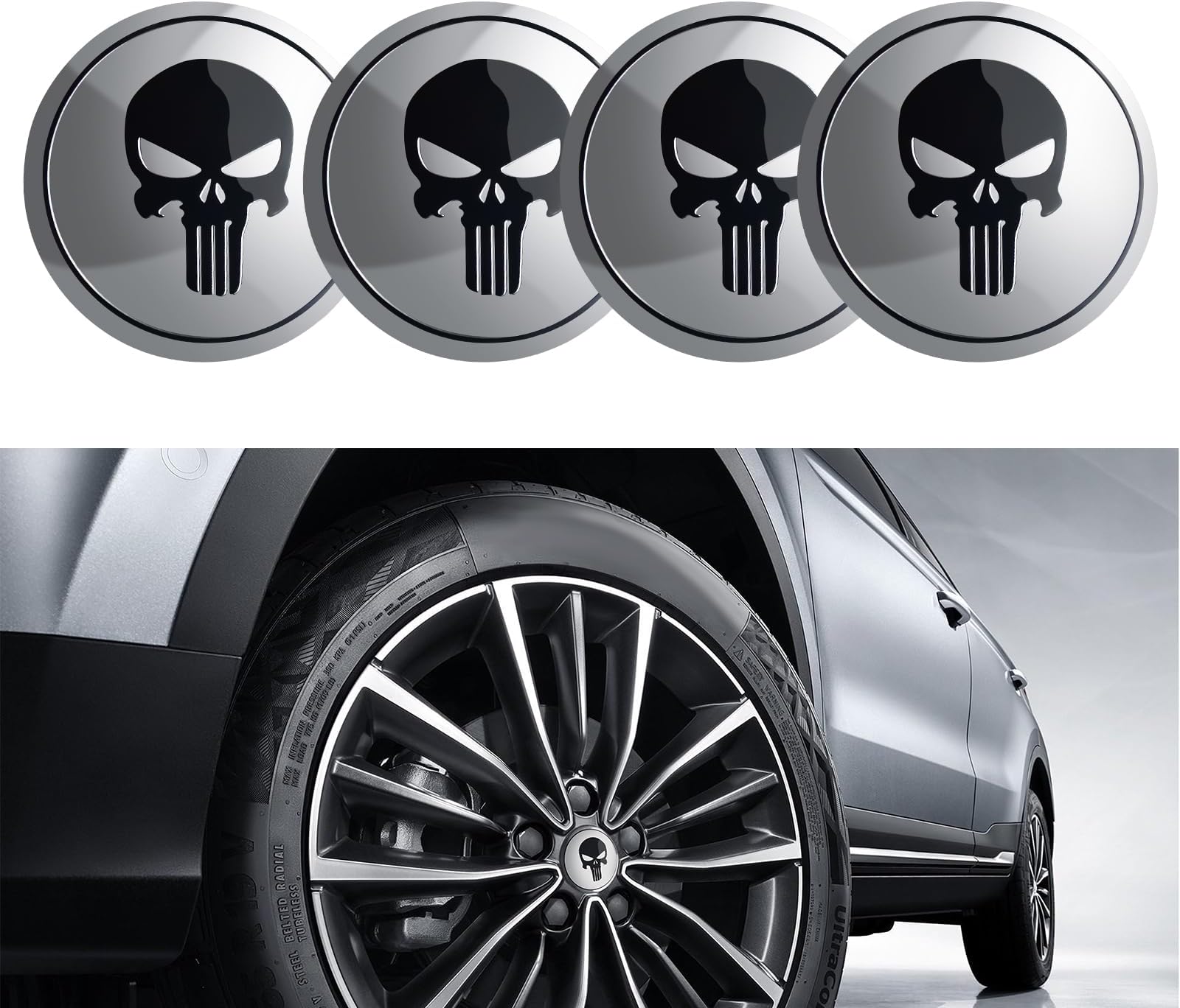 Amazon.com: Jewkot 4 PCS Skull Car Hub Center Cap Sticker, 2.2In ...