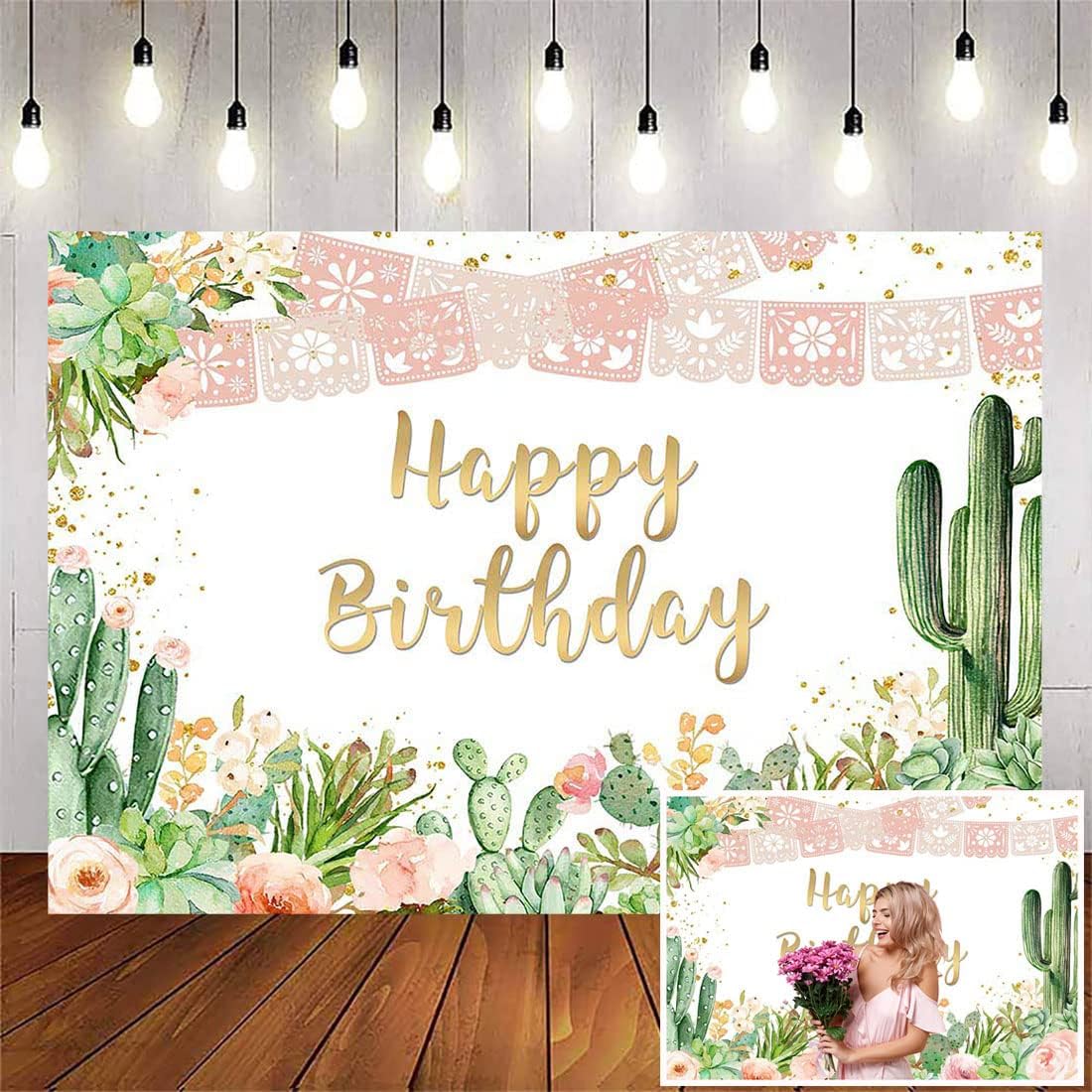 Amazon.com : Avezano Cactus Birthday Backdrops Cactus Flowers Happy ...