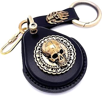 Amazon.com: Leather Motorcycle Skull Keychains Case Fob Cover Key ring ...