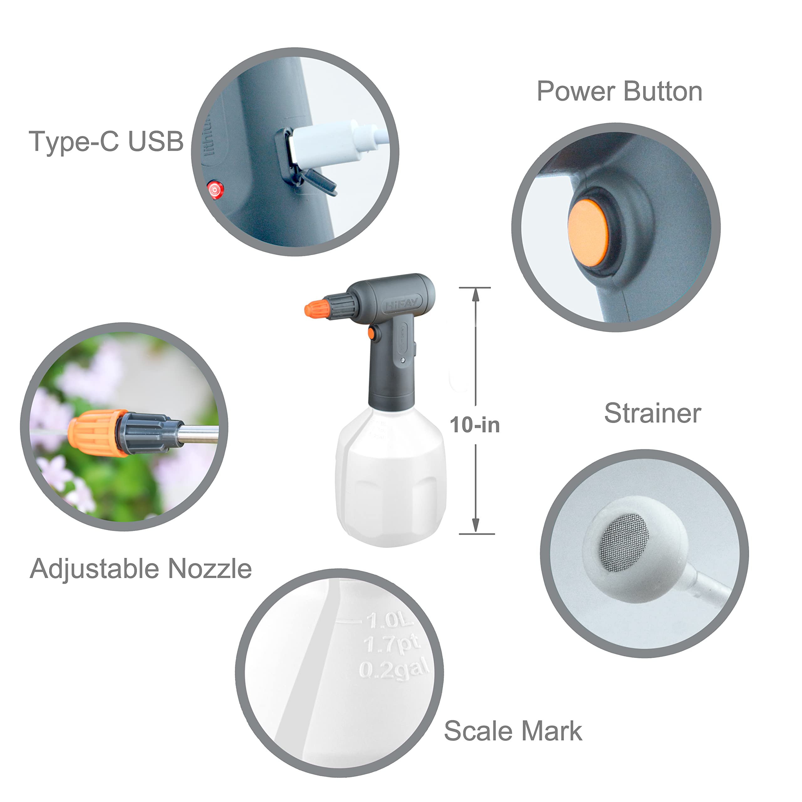 Snapklik.com : ES1 Electric Spray Bottle 1L/0.26 Gallon, Spray 100 ...
