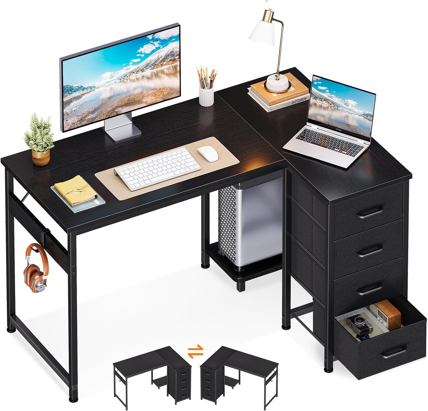 Amazon.com: Casaottima L Shaped Desk with 4 Drawers, 40" Small Corner ...