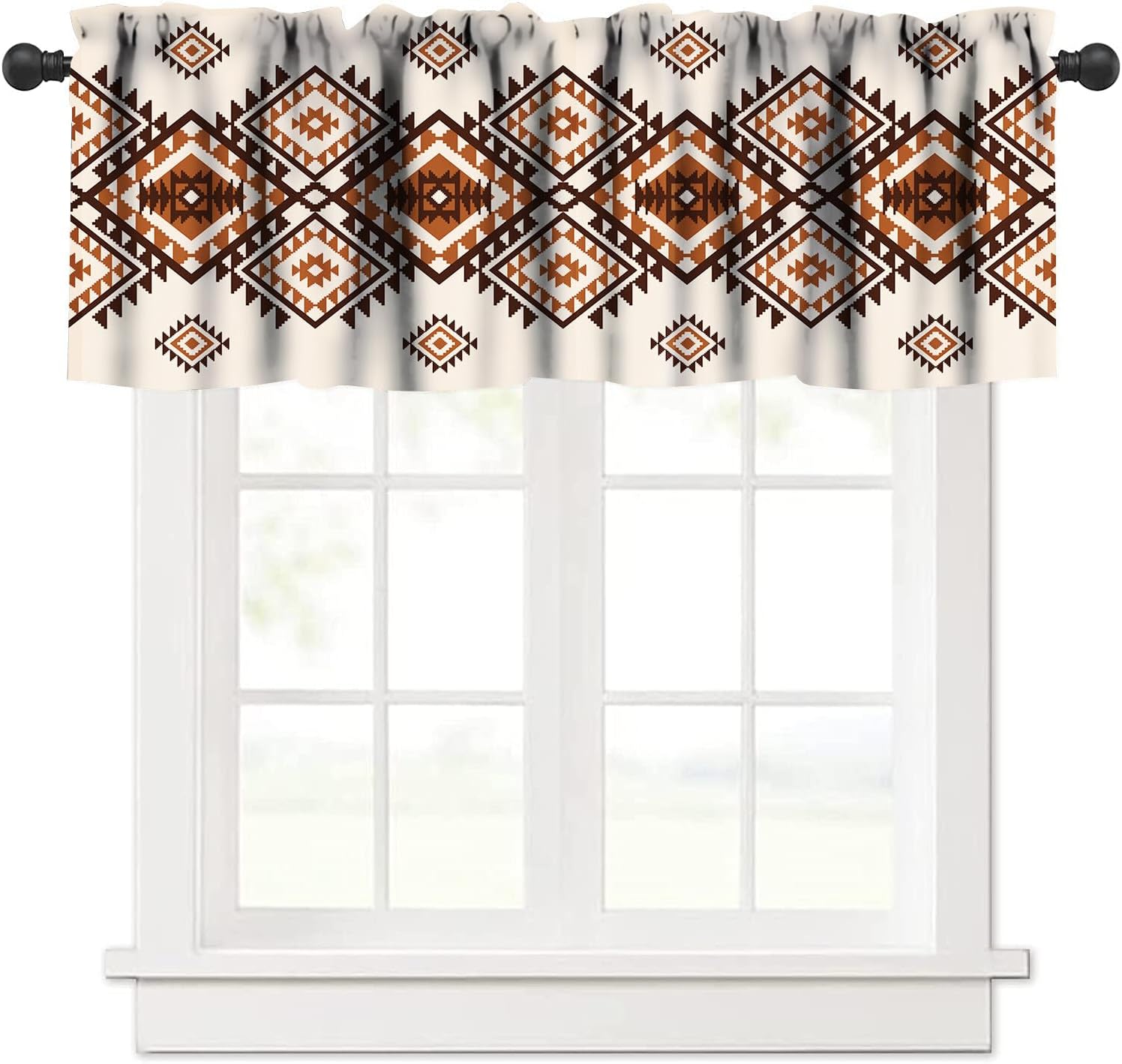 Amazon.com: Aztec Patterned Print Valance,Brown Retro Geometric Pattern ...