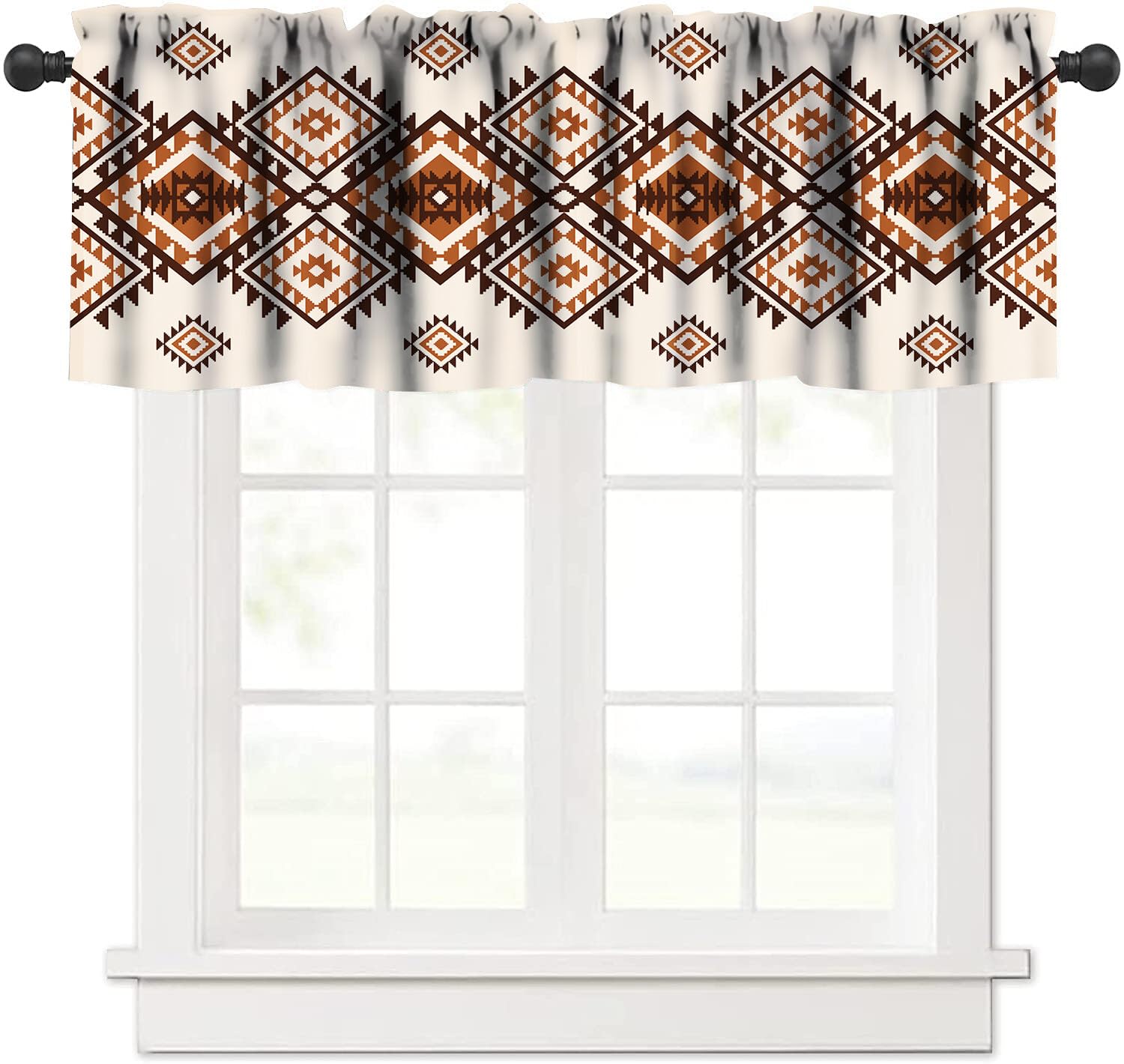 Amazon.com: Aztec Patterned Print Valance,Brown Retro Geometric Pattern ...