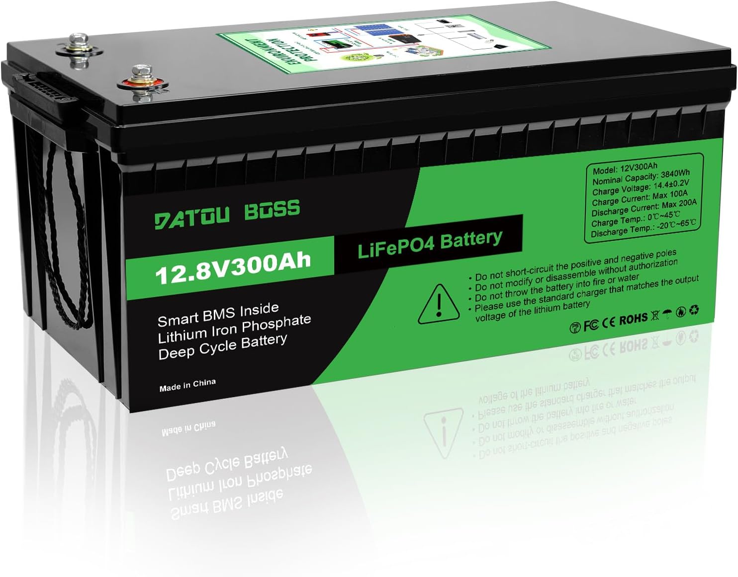 Amazon.com: DATOUBOSS 12V 300Ah LiFePO4 Lithium Battery,Built in 200A Intelligent BMS,3840Wh ...