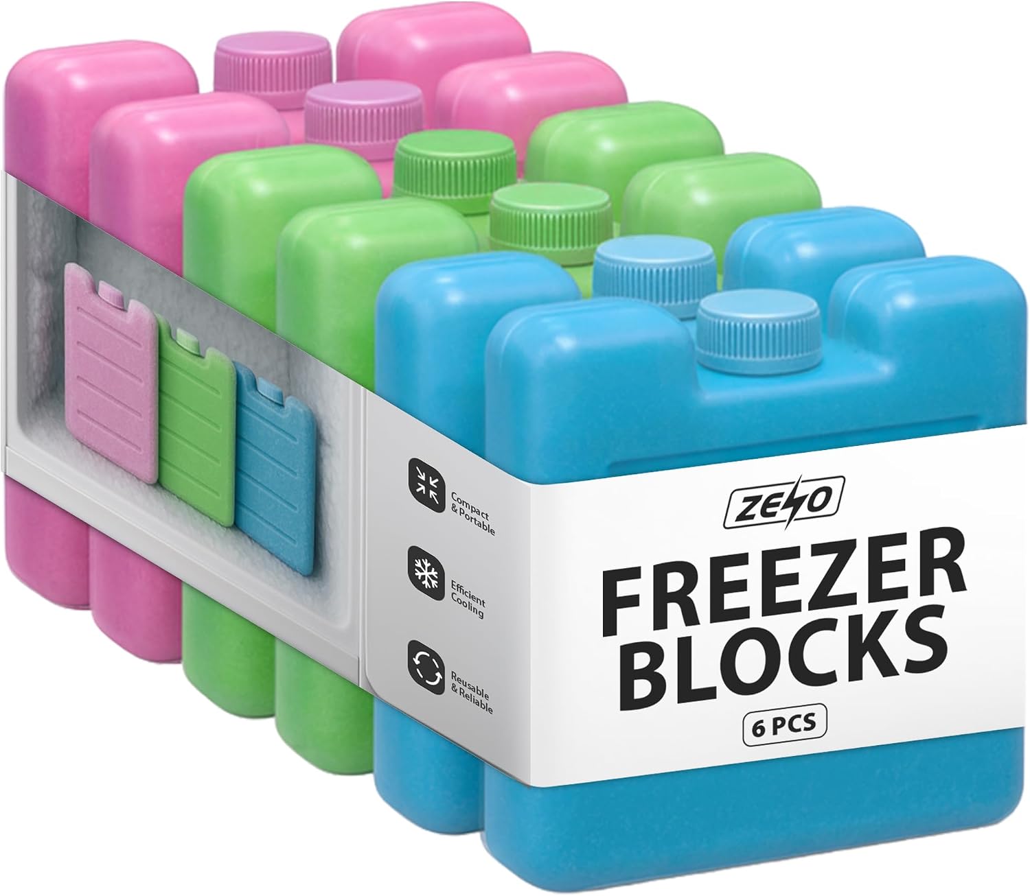 ZENO Mini Freezer Blocks 6 Pack | Reusable Ice Pack | Ice Blocks for ...