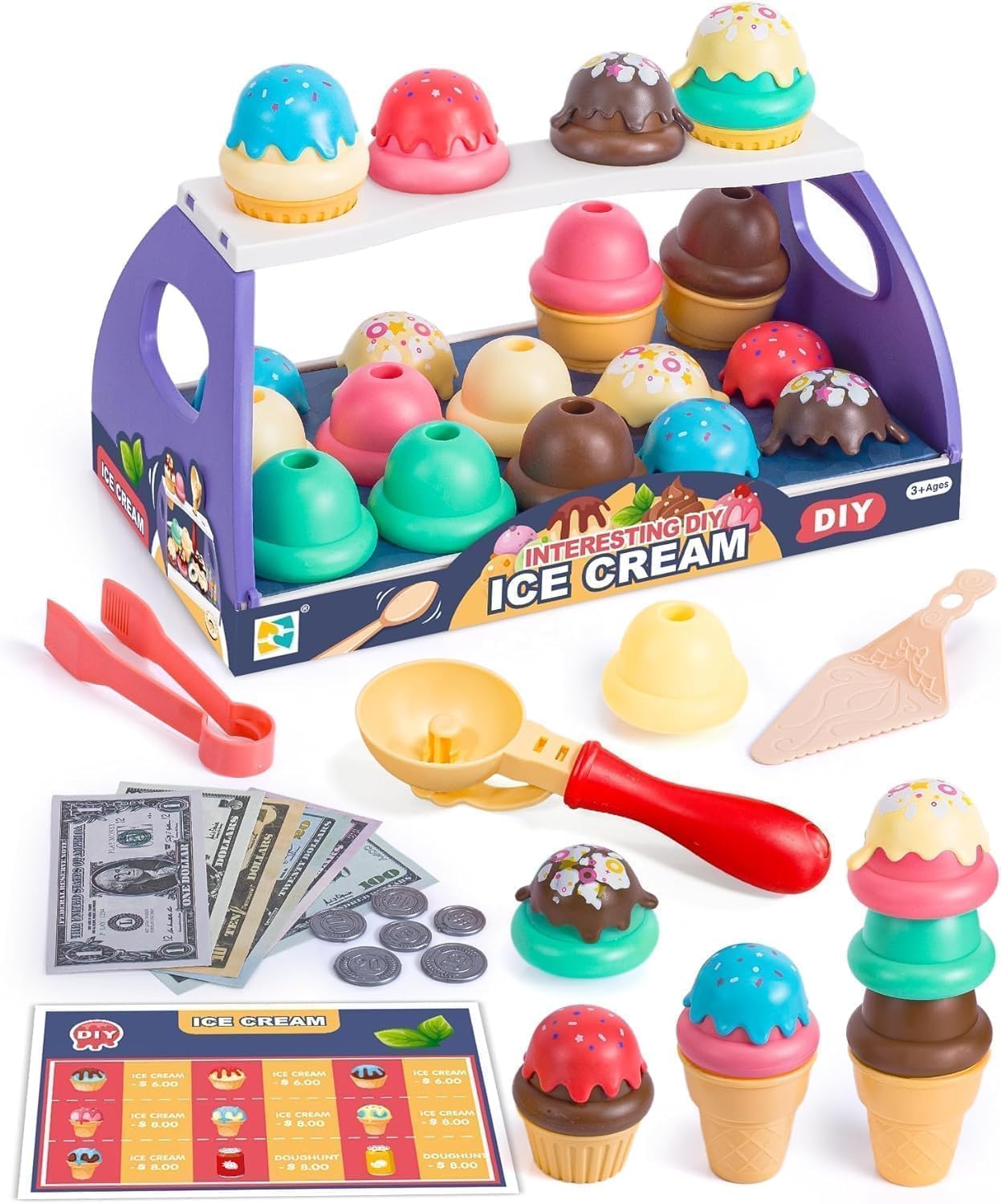 🍦42pcs Ice Cream Toys for Kids, Ice Cream Counter Cupcake Playset for ...
