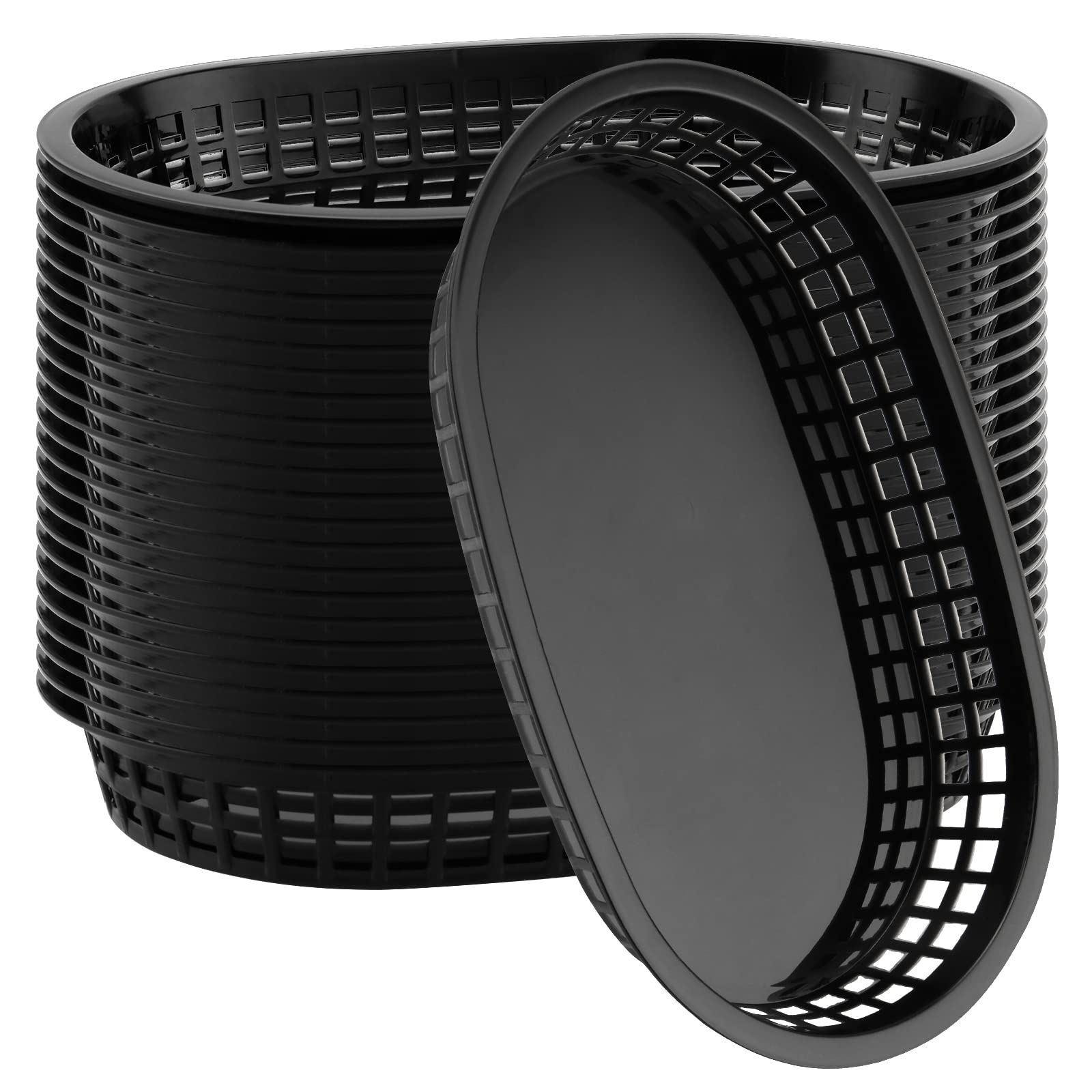 KOHAND 24 Pack 11 x 7 Inch Black Fast Food Basket, Plastic Oval Shaped ...