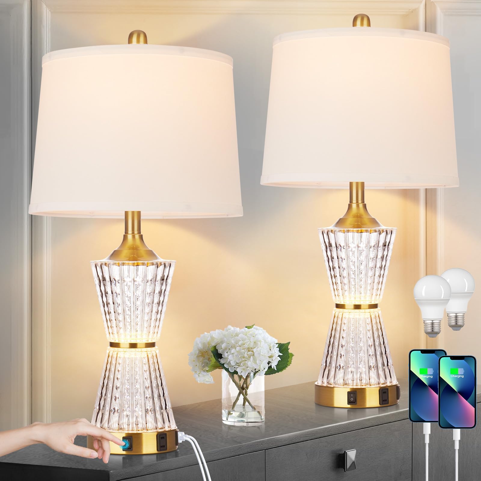 Modern Table Lamps, Set of 2 Gold Modern Table Lamps Night Light with 2 ...