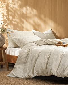 Amazon.com: MILDLY Linen Cotton Duvet Cover - Jacquard Textured Floral ...
