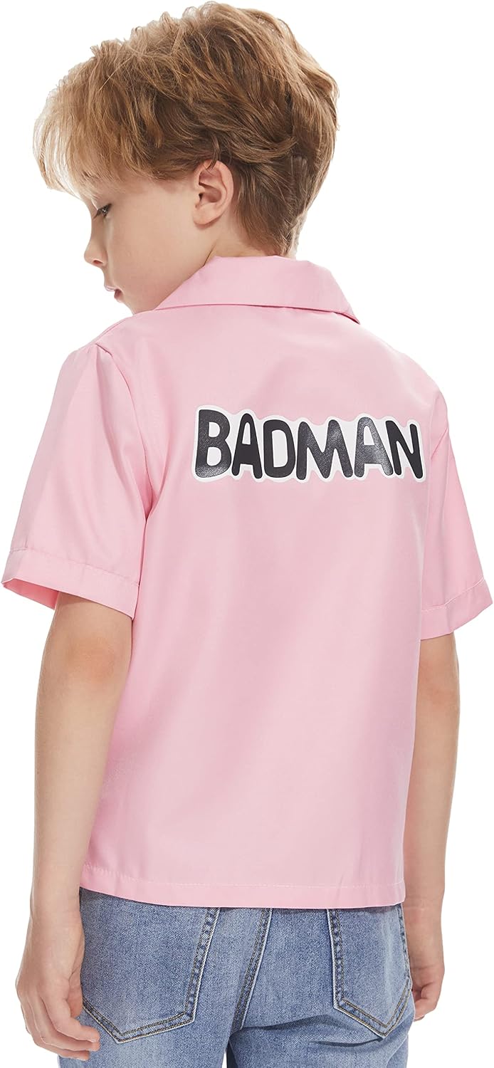 Amazon.com: amxjxma Boys Short Sleeve Button Down Shirt Badman Pink ...
