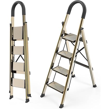 WOA WOA 4 Step Ladder, Foldable Aluminum Ladder, Portable Lightweight ...