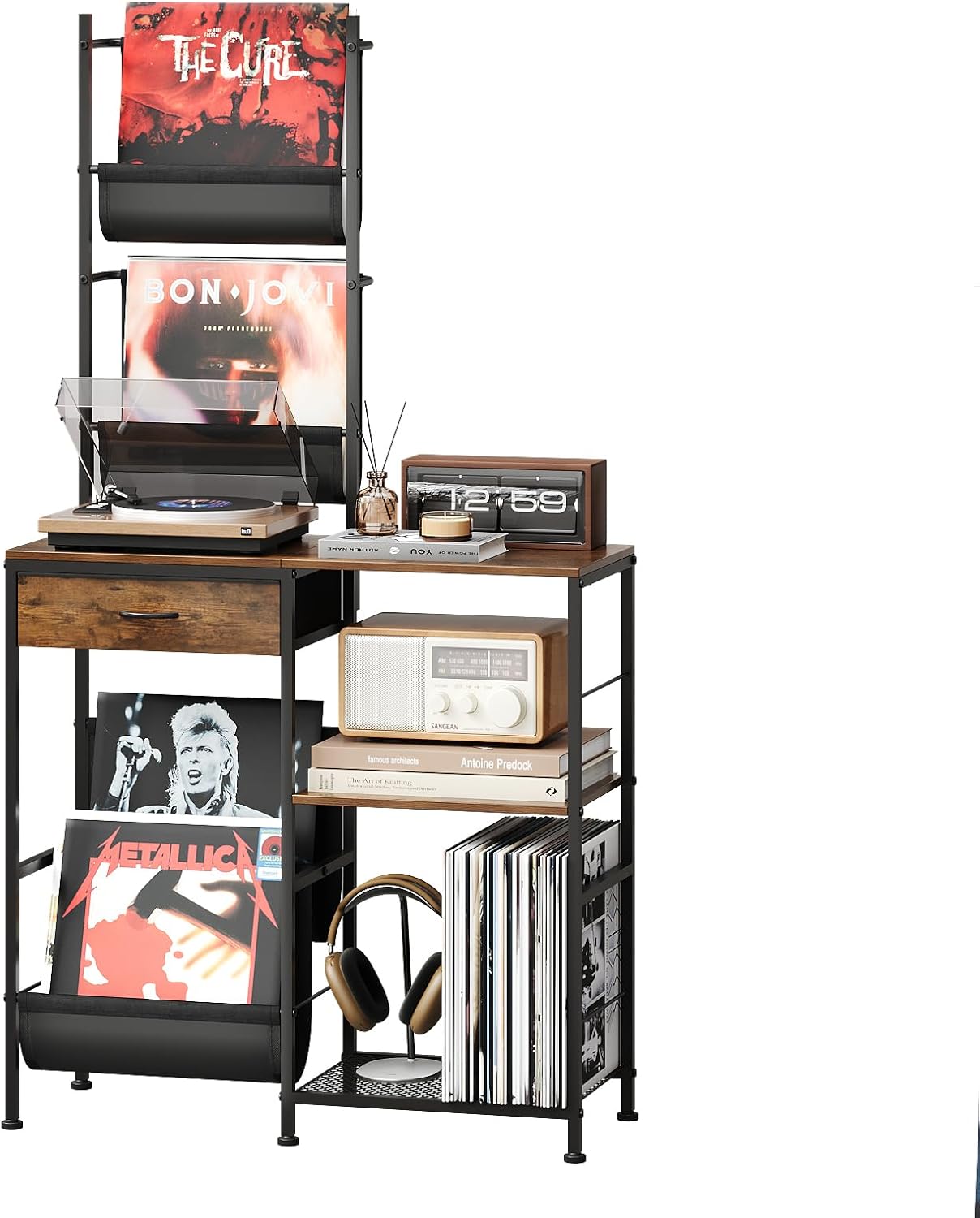 Amazon.com: Welfuturer Record Player Stand with Vinyl Storage for 300 ...
