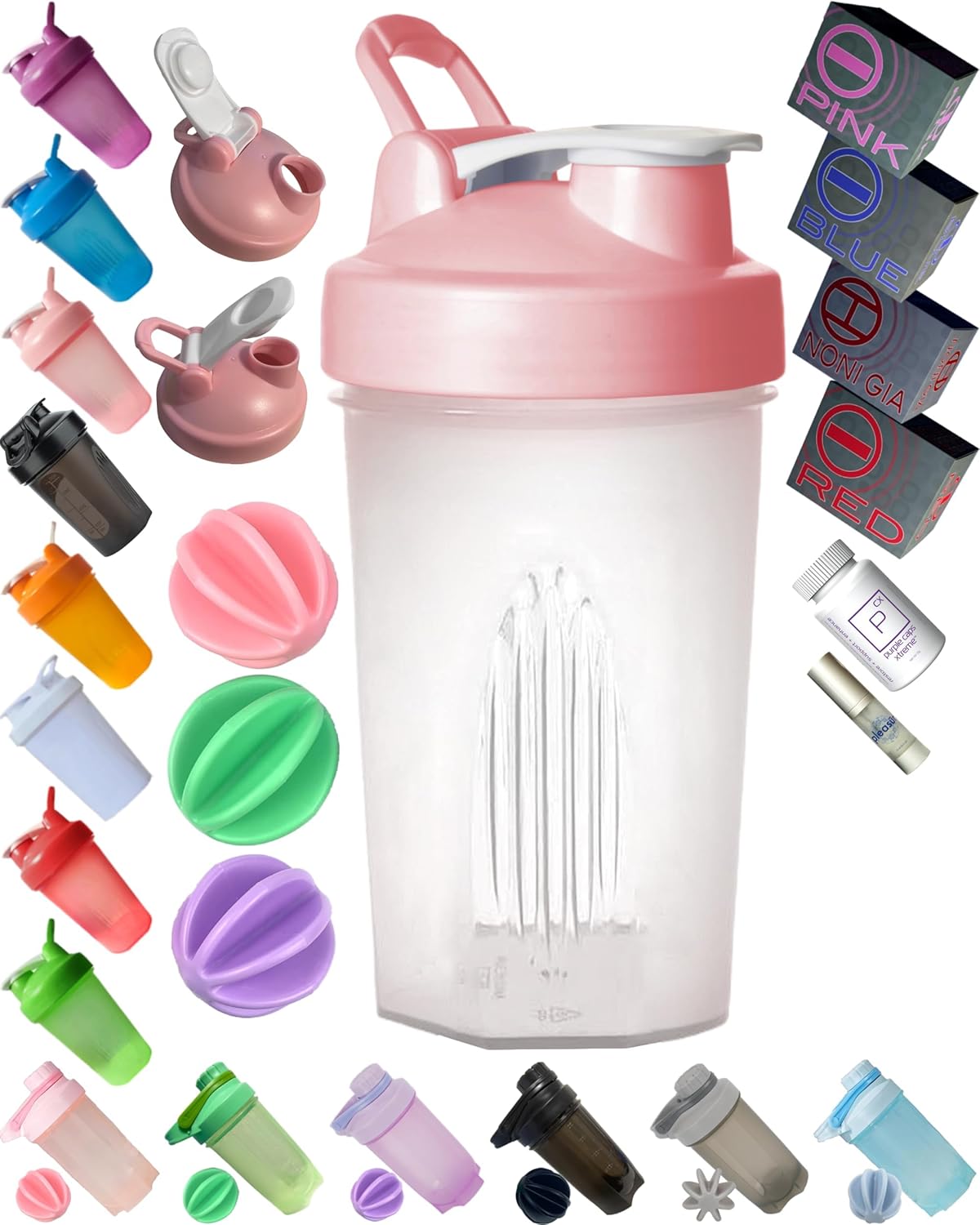 Amazon.com: EBAT Cute Pink Shaker Bottle w. Classic Loop Hook & Clear ...