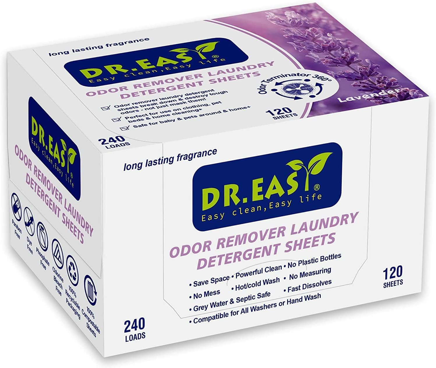 Amazon.com: DR.EASY Odor Remover Laundry Detergent Sheets 240 loads ...