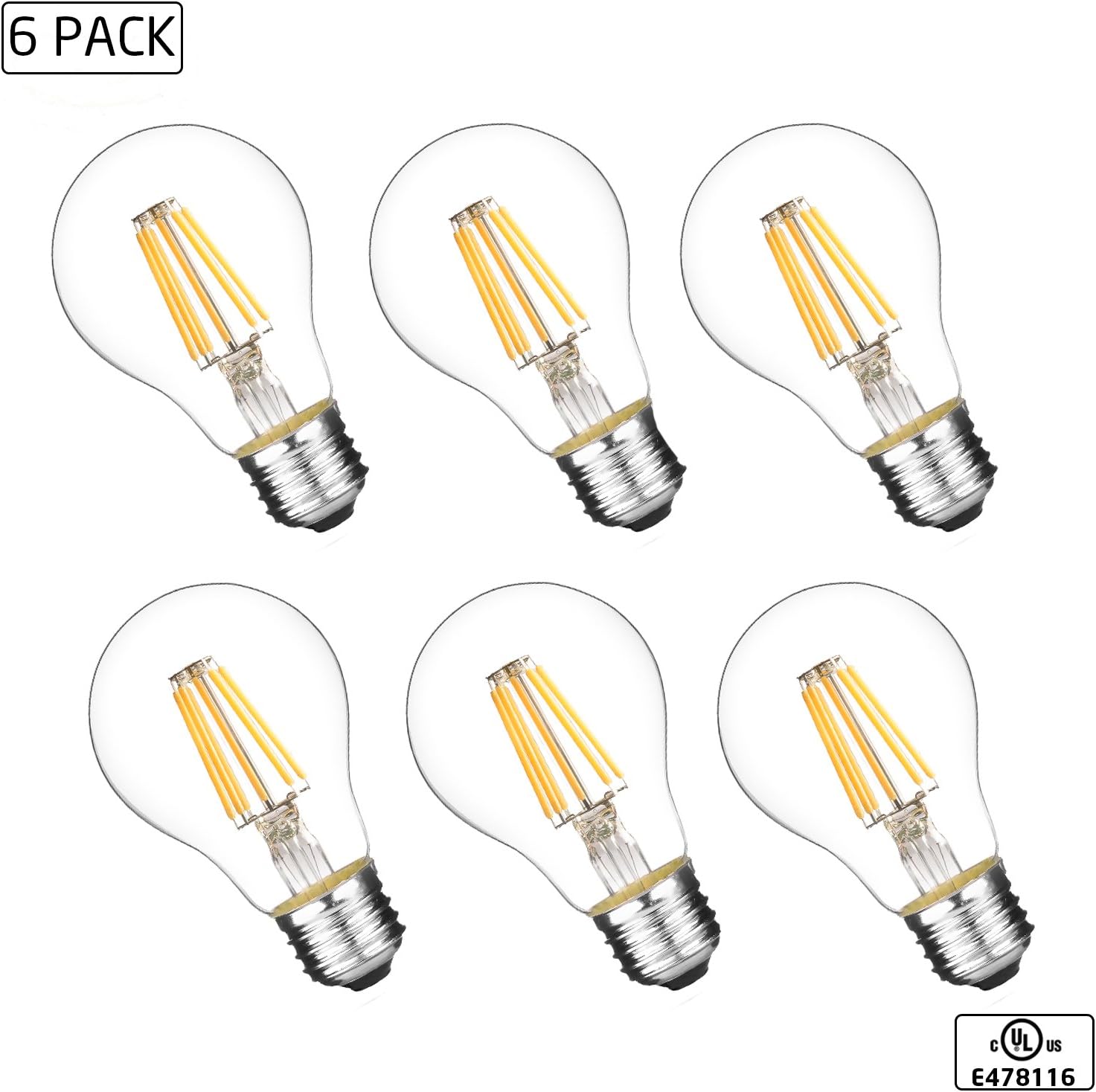 LytheLED™ (6-Pack) LED A19 Vintage Filament Bulb, 8W (75W Replacement ...