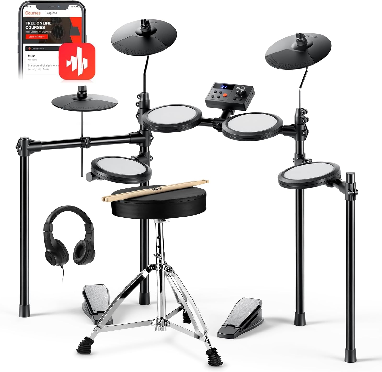 Donner Electric Drum Set, DED-70 Electronic Drum Kit for Beginner with ...