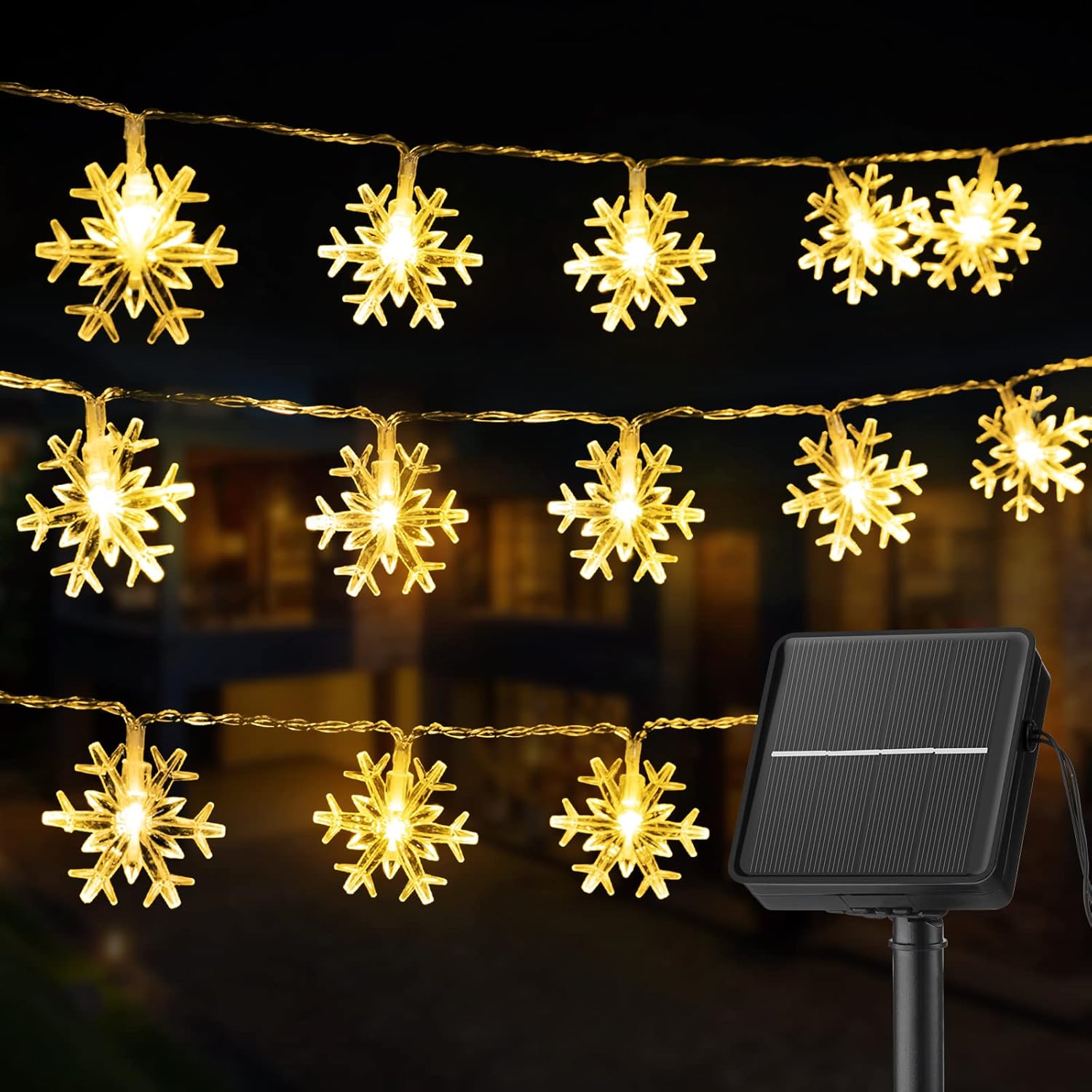 Brightown Solar Christmas Snowflake String Lights 100 LED 39 FT Outdoor ...