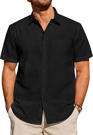 Amazon.com: Alimens & Gentle Mens Button Down Short Sleeve Shirt Cotton ...