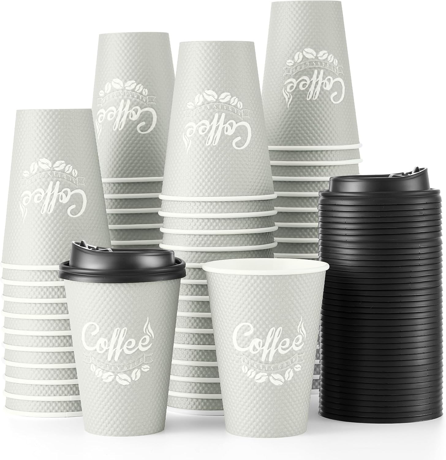 Amazon.com: Tamone 100 Pack 12 oz Disposable Coffee Cups with Lids ...