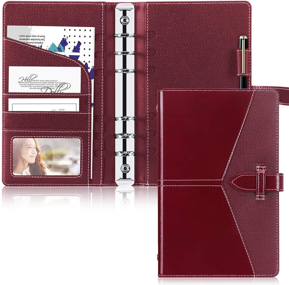 Toplive Leather A6 Binder, A6 Notebooks 6 Round Ring Binder Planner ...