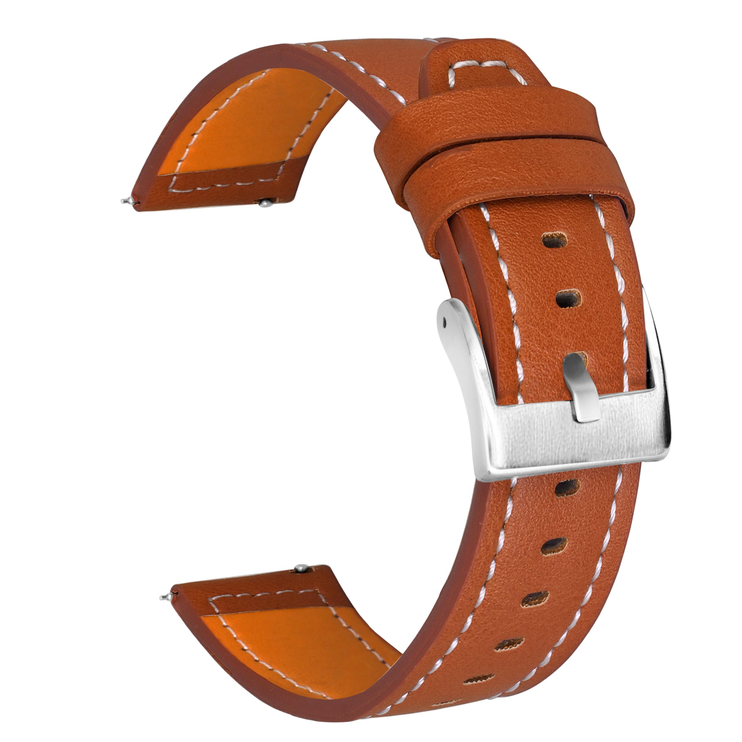 TIMEWEAR 20mm Brown Genuine Leather Replacement Watch Strap with Steel ...