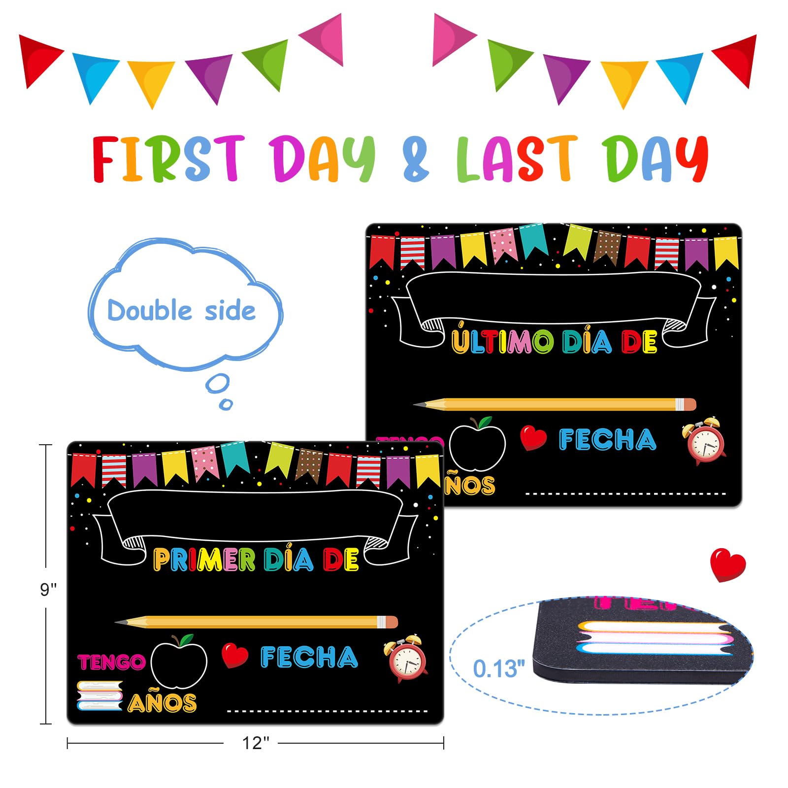 Snapklik.com : Spanish First & Last Day Of School Chalkboard Sign, 9 ...