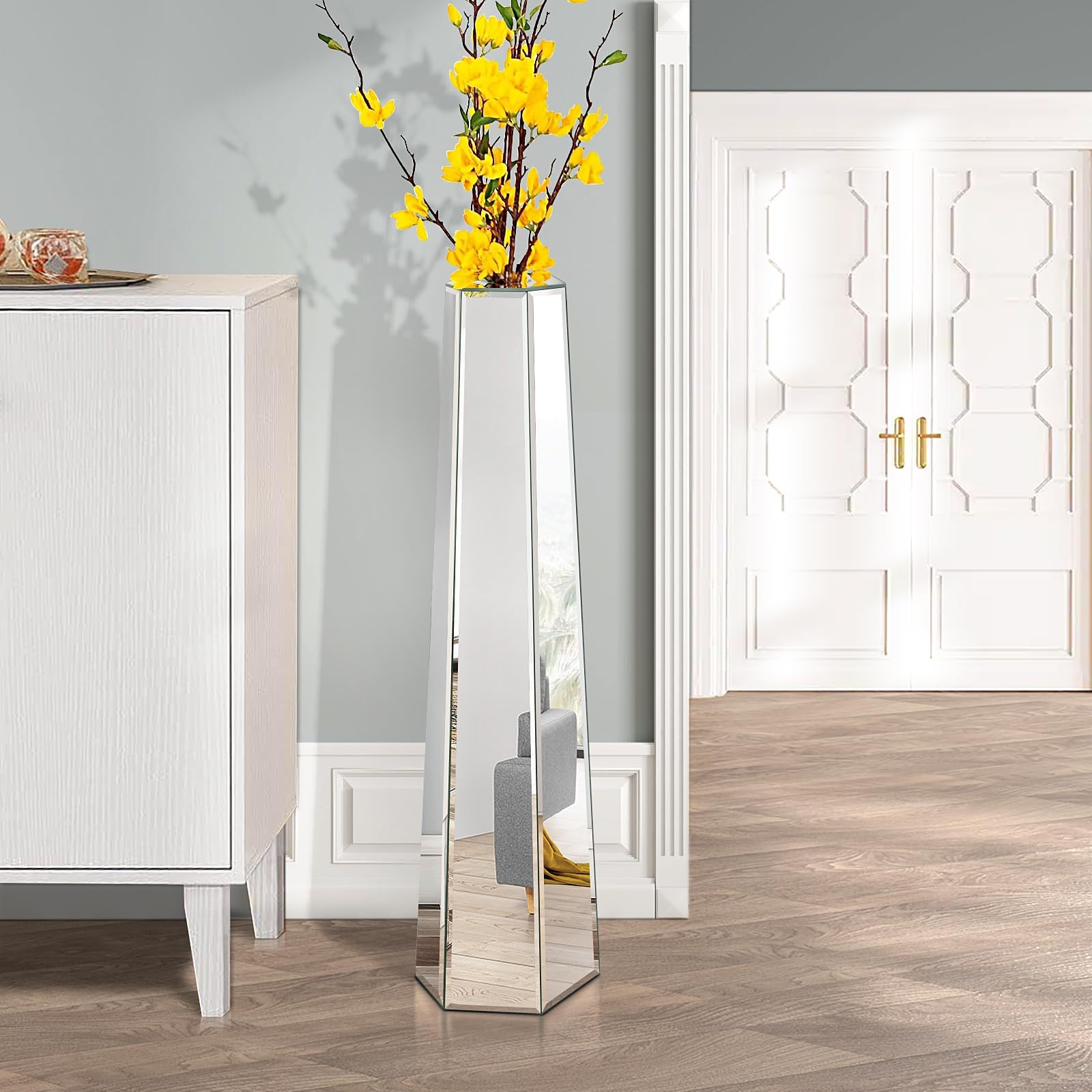 Amazon.com: SHYFOY 30" Floor Vase Crushed Diamond Mirrored Vase Silver ...