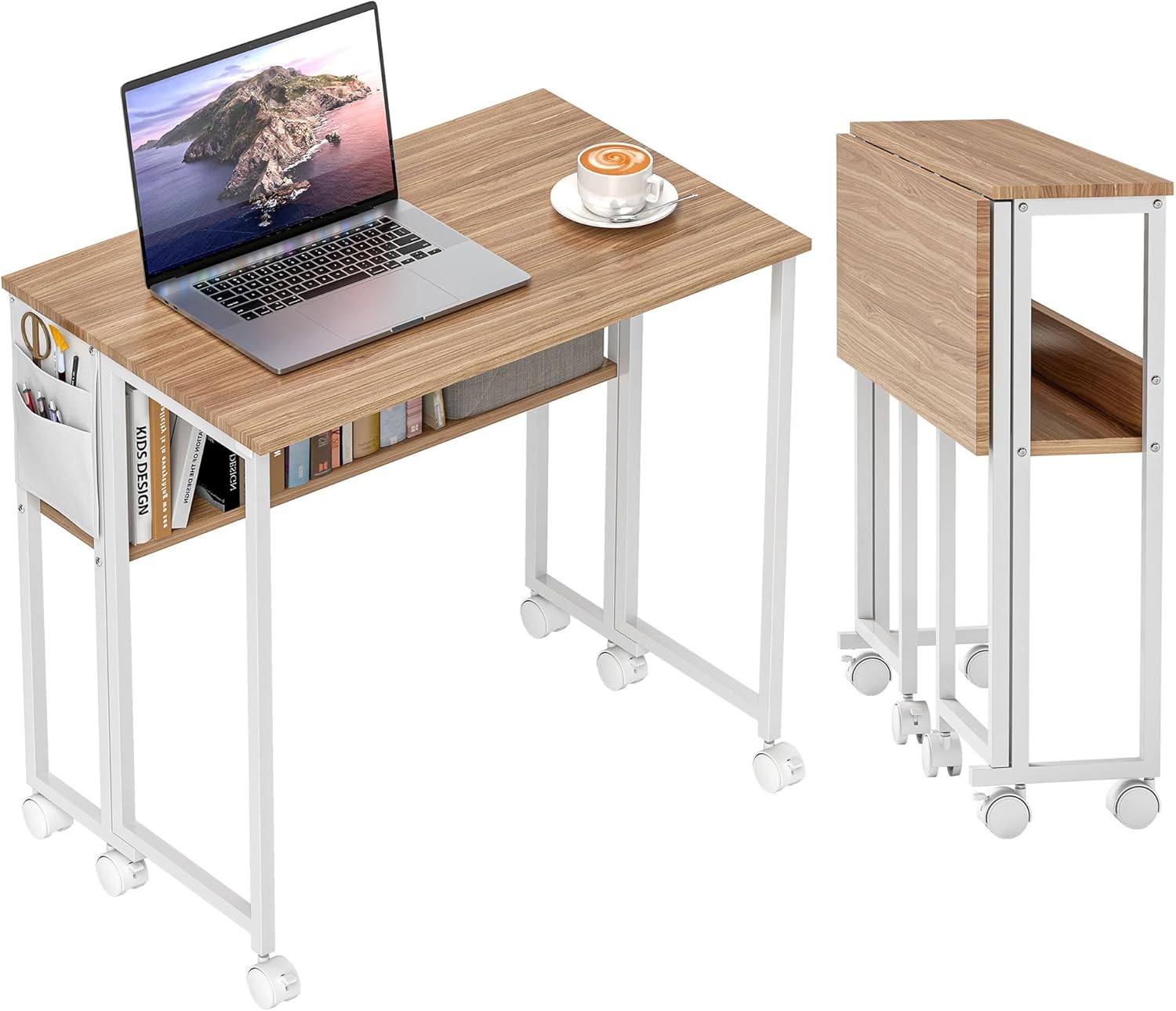Amazon.com: HOMCOM Small Folding Desk, Rolling Computer Desk Foldable ...