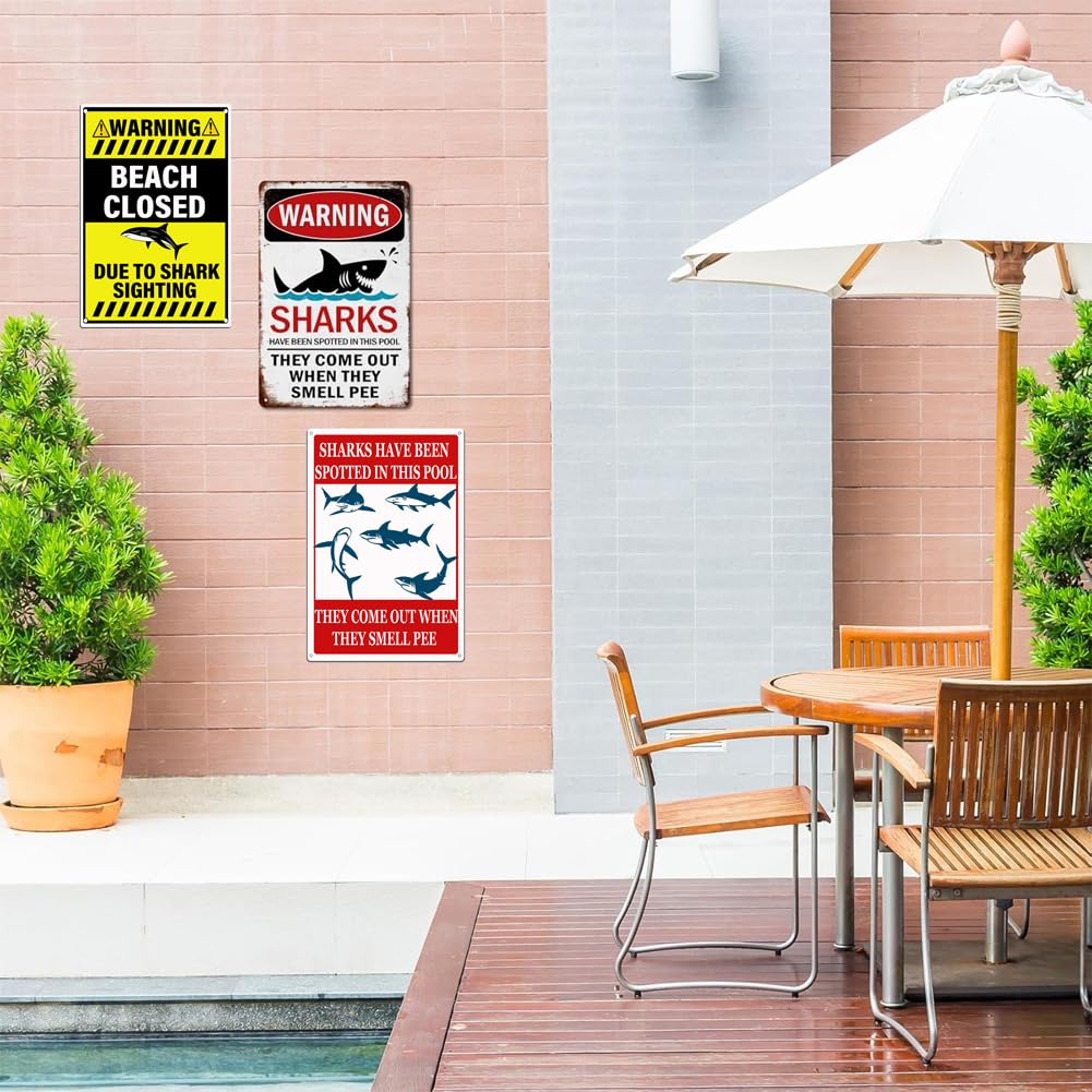 Outdoor Safety Notice No Sharks In Pool Warning Sign - 8x12 Inch Metal ...