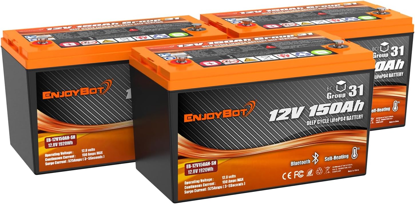Amazon.com: Enjoybot 12V 150Ah LiFePO4 Lithium Battery Self-Heating ...
