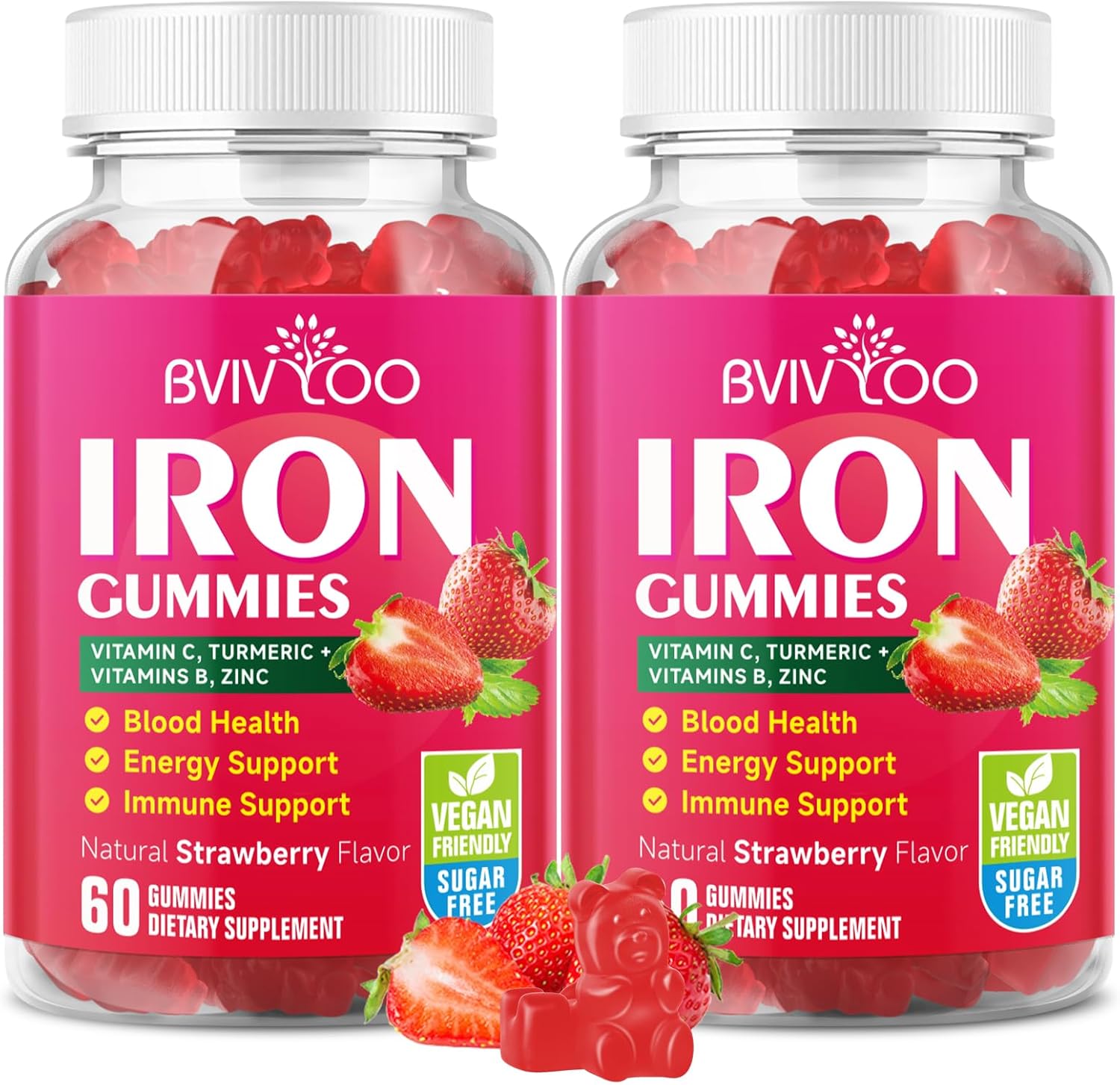 Amazon.com: 2 Pack Vegan Iron Gummies for Adults & Kids - with Vitamin C, A, B-Complex, Folate ...