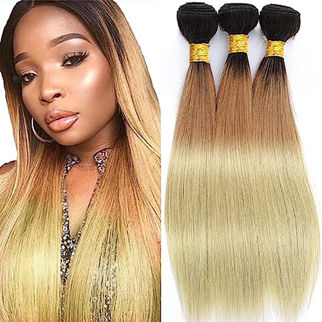 Amazon.com : 1B/27/613 Human Hair Bundles Straight Three Tone Hair ...