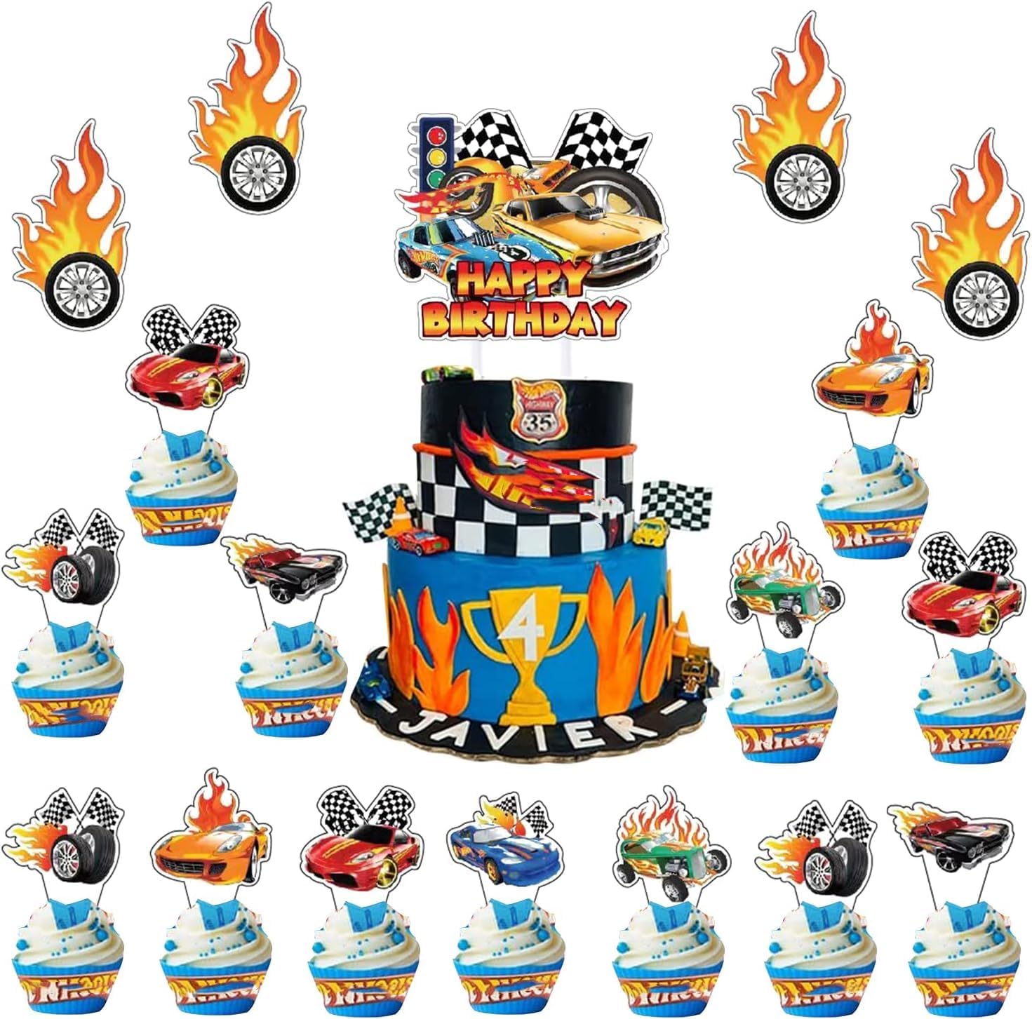 Amazon.com: 25 Pcs Cupcake Topper Picks - Race Car-Themed Cupcake ...