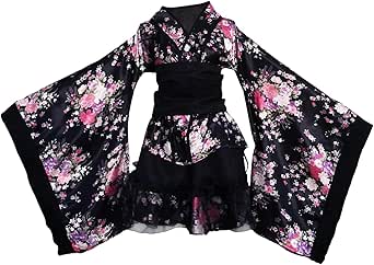 Wzmzjy Japanese Floral Short Kimono Robe Neckline, Costume for Daily ...
