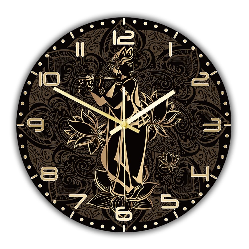 Amazon.com: Timethink 15 Inch Golden Lord Krishna Janmashtami Playing ...