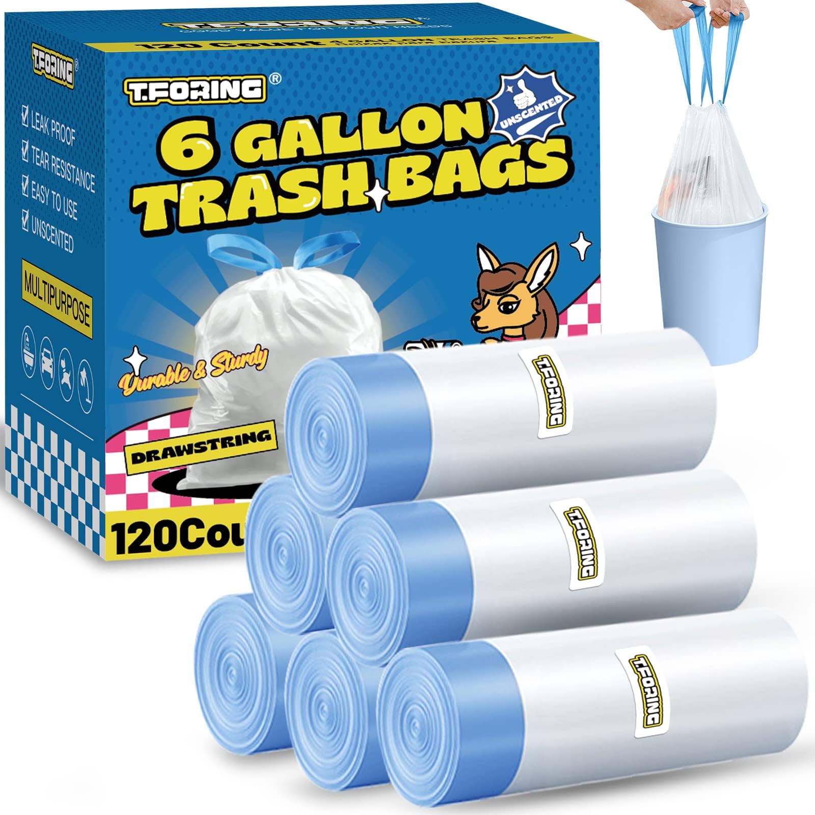 Amazon.com: 5 Gallon 220pcs Strong Drawstring Trash Bags Garbage Bags ...