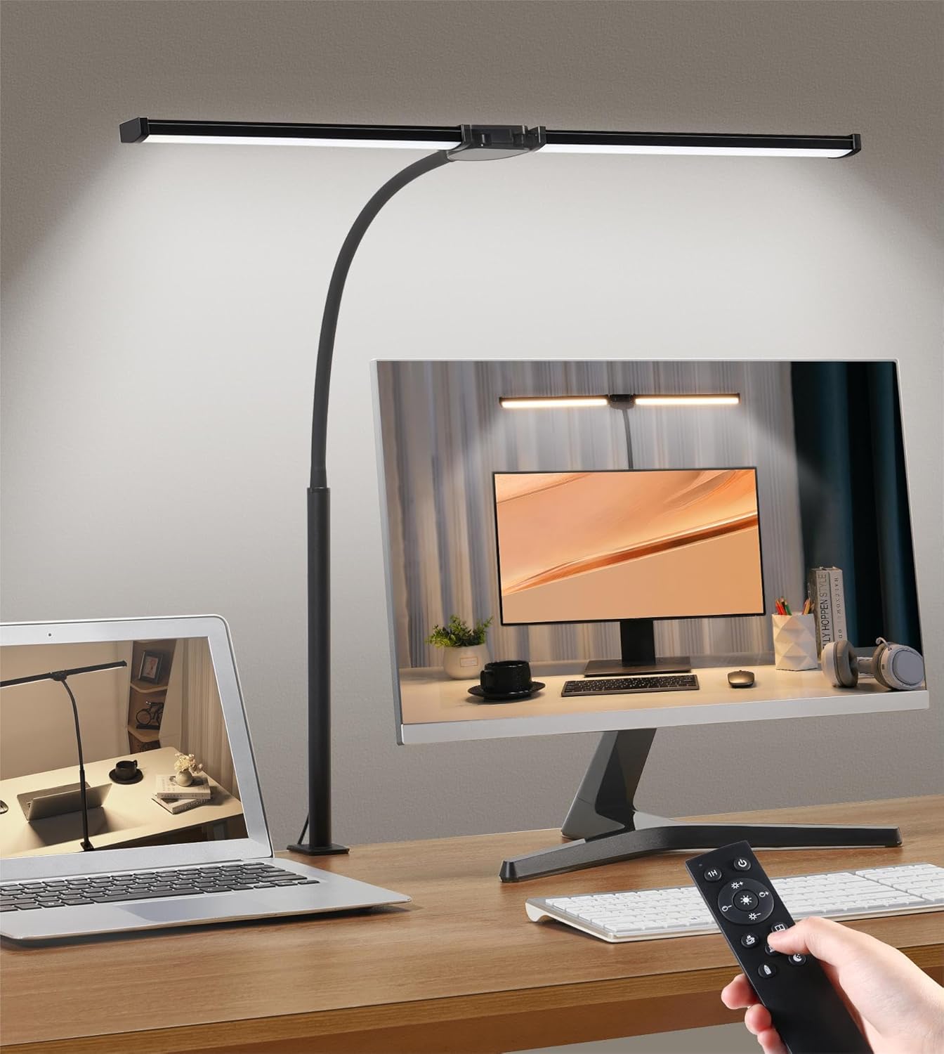 Led Desk Lamp for Home Office, Double Head Desktop Light with Clamp ...