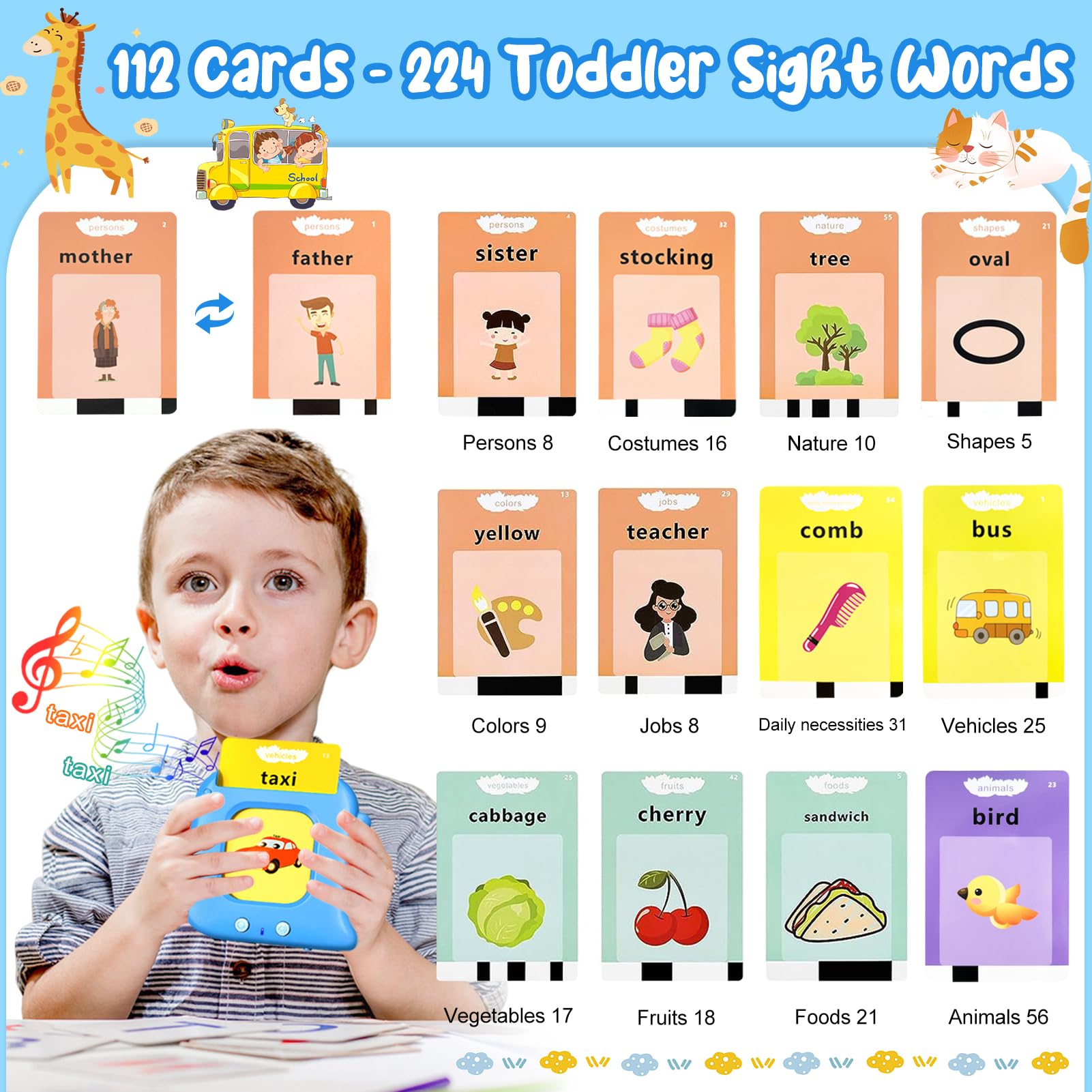 Montessori Educational Toys Talking Flash Cards For Toddlers - 224 ...