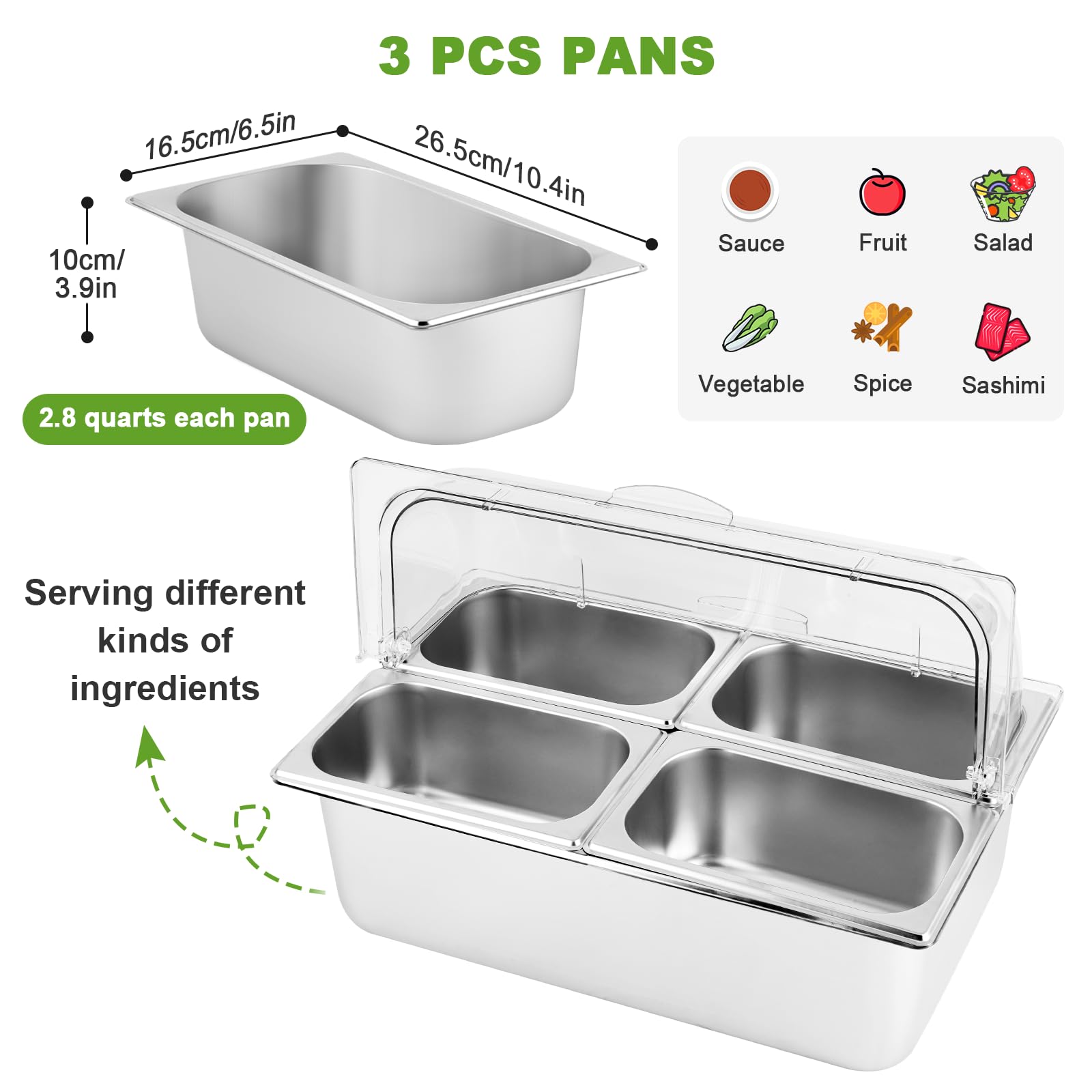 Snapklik.com : Cold Ice Food Serving Display Tray 4 Pans 2 Ice Packs w ...