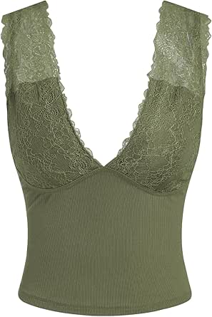 CIDER Lace V-Neck Cami Crop Top at Amazon Women’s Clothing store