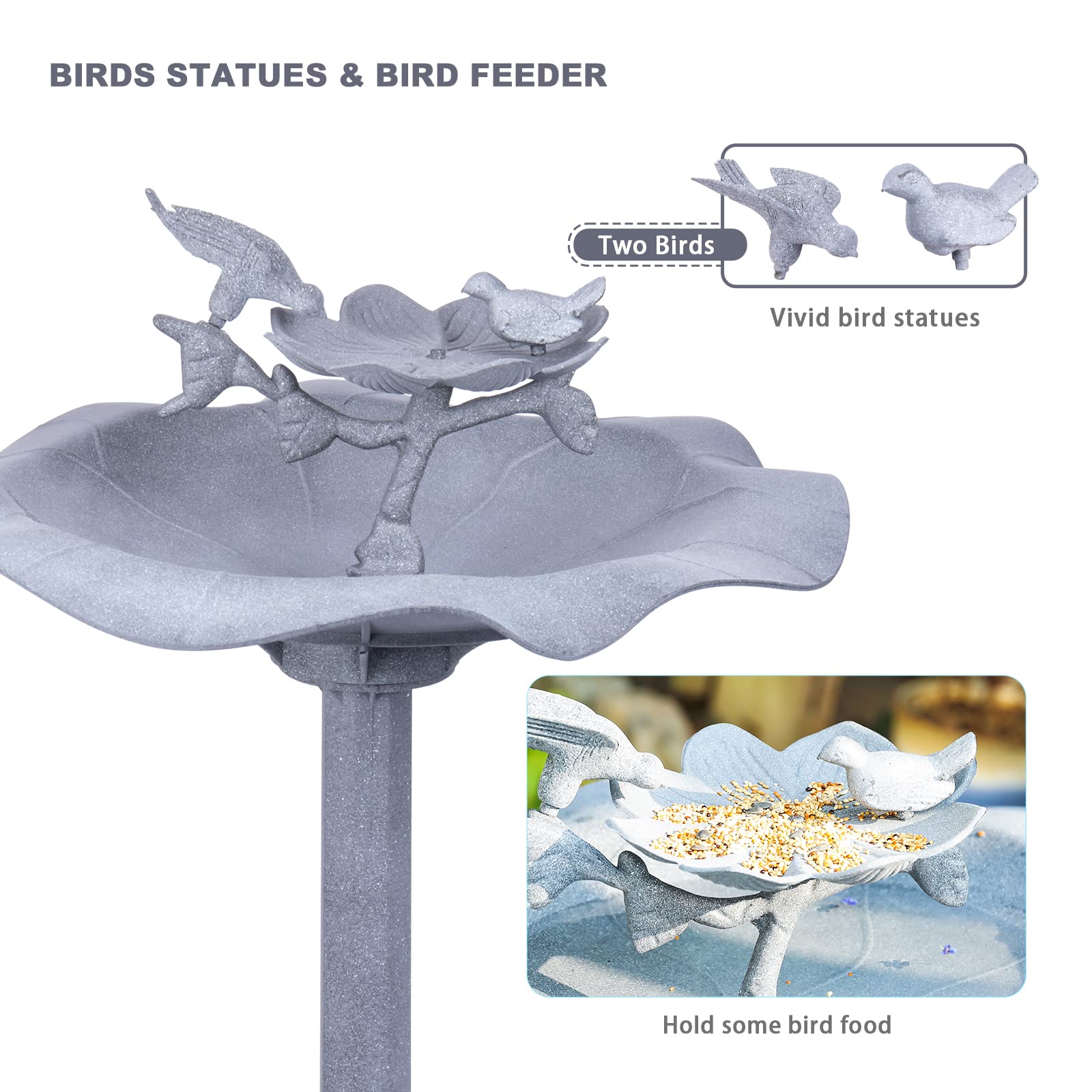 Snapklik.com : 33 Inch Height Bird Baths Polyresin Lightweight Large ...