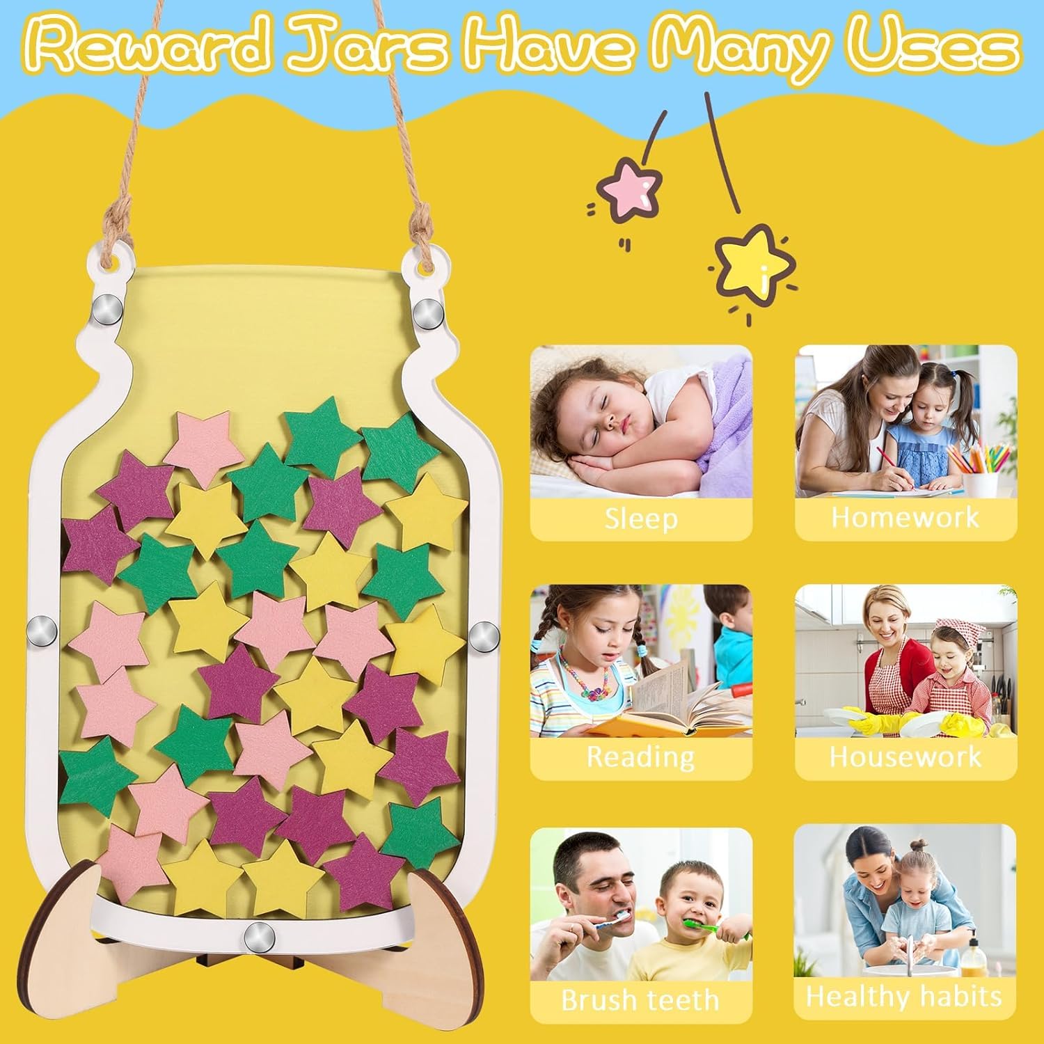 Kids Motivation Jar Trader Z's Wooden Reward Jar & Chore Chart ...