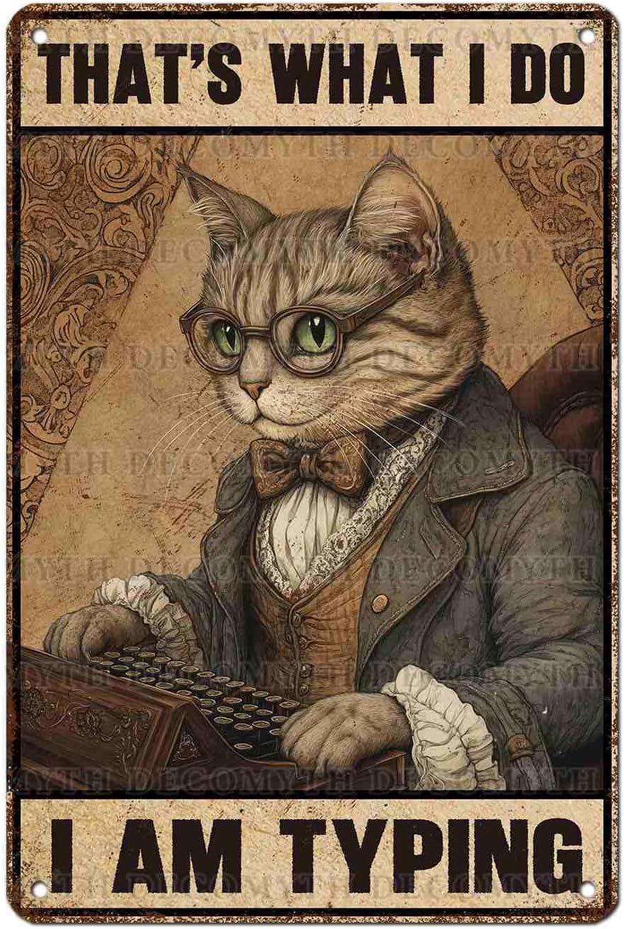 Amazon.com: Typing Cat Vintage Tin Sign Thats What I Do I Am Typing ...