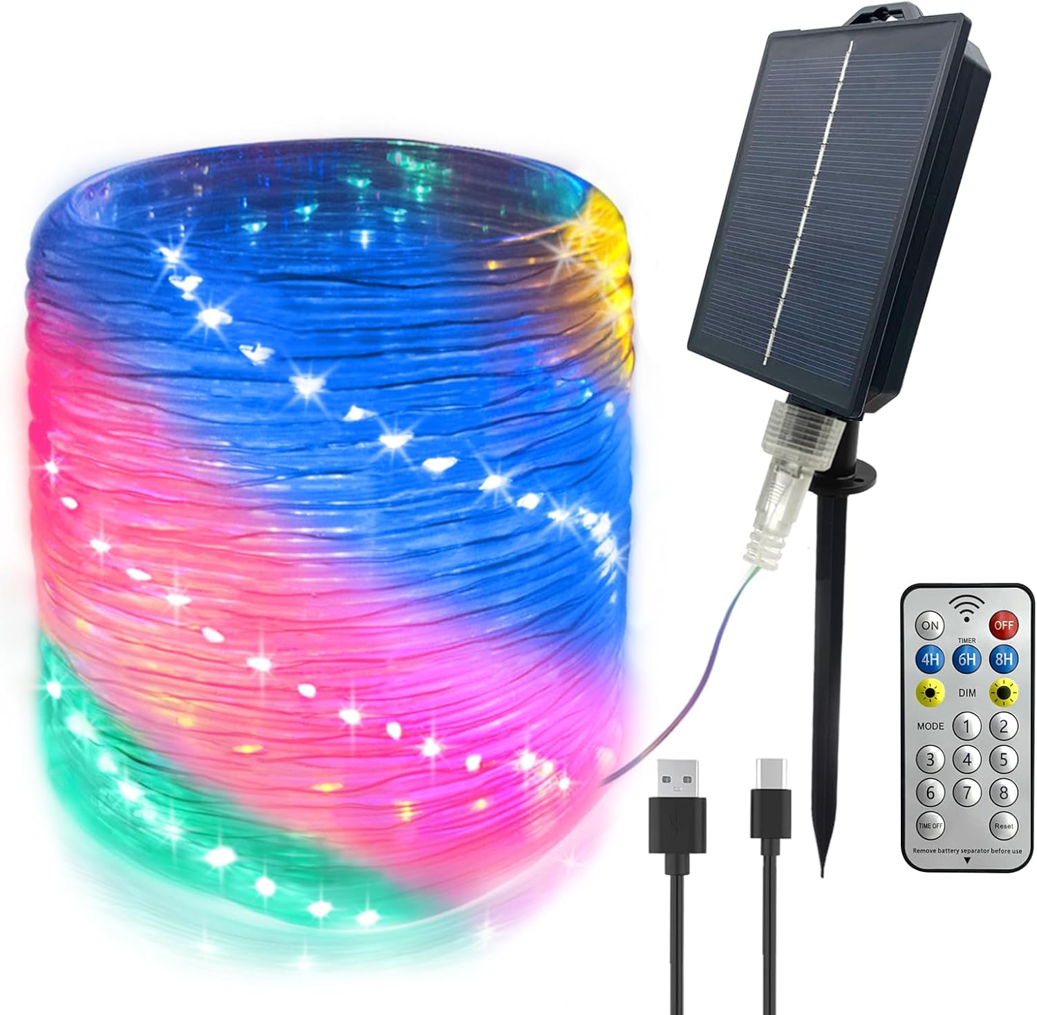 GLPE Solar Rope Lights Outdoor Waterproof, 66ft 200 LED String Lights ...